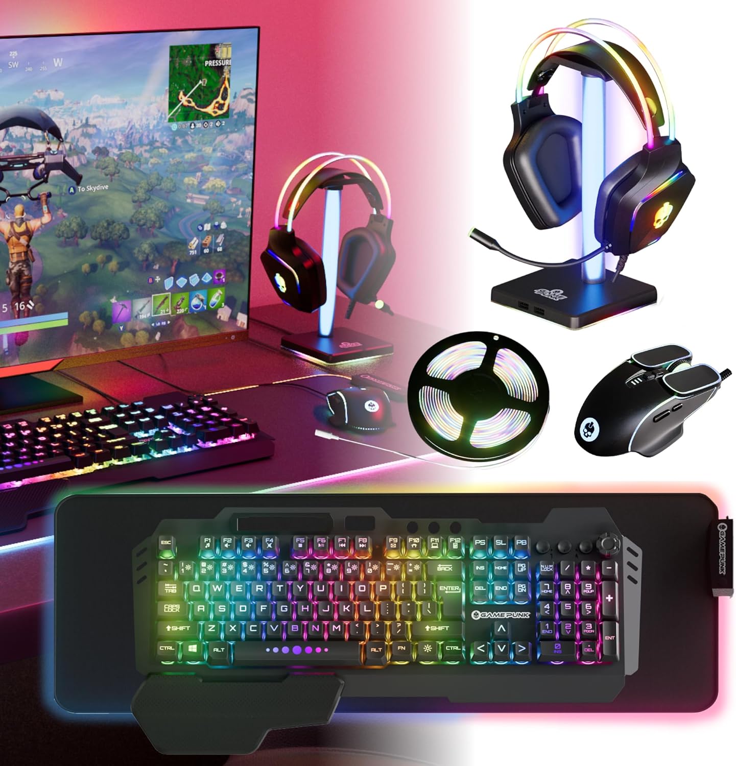 Amazon.com: Game Punk Codebreakers PC Gaming Bundle – Includes Keyboard, Mouse, Headset, LED XL ...