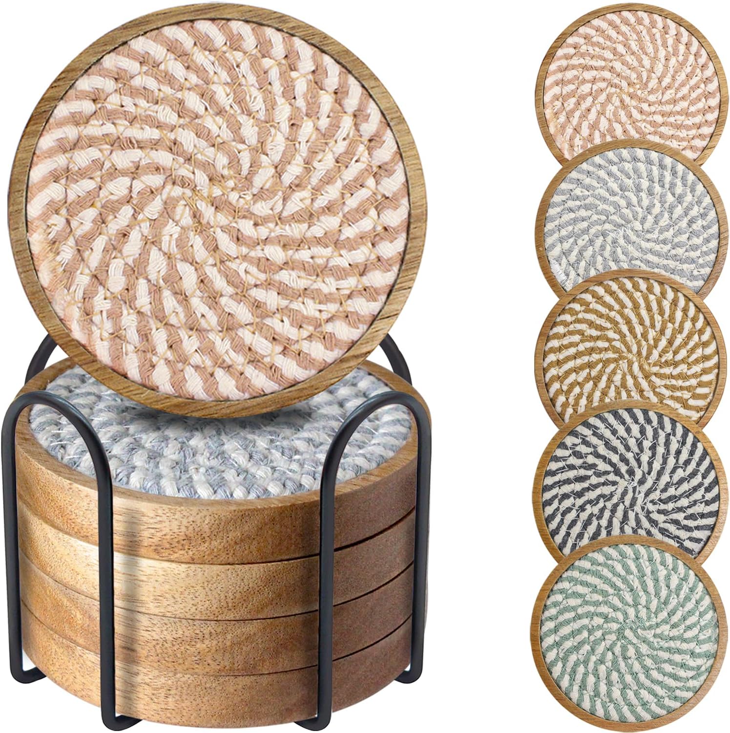 Amazon.com: Eykao Coasters for Drinks Absorbent Sets of 5, Woven ...
