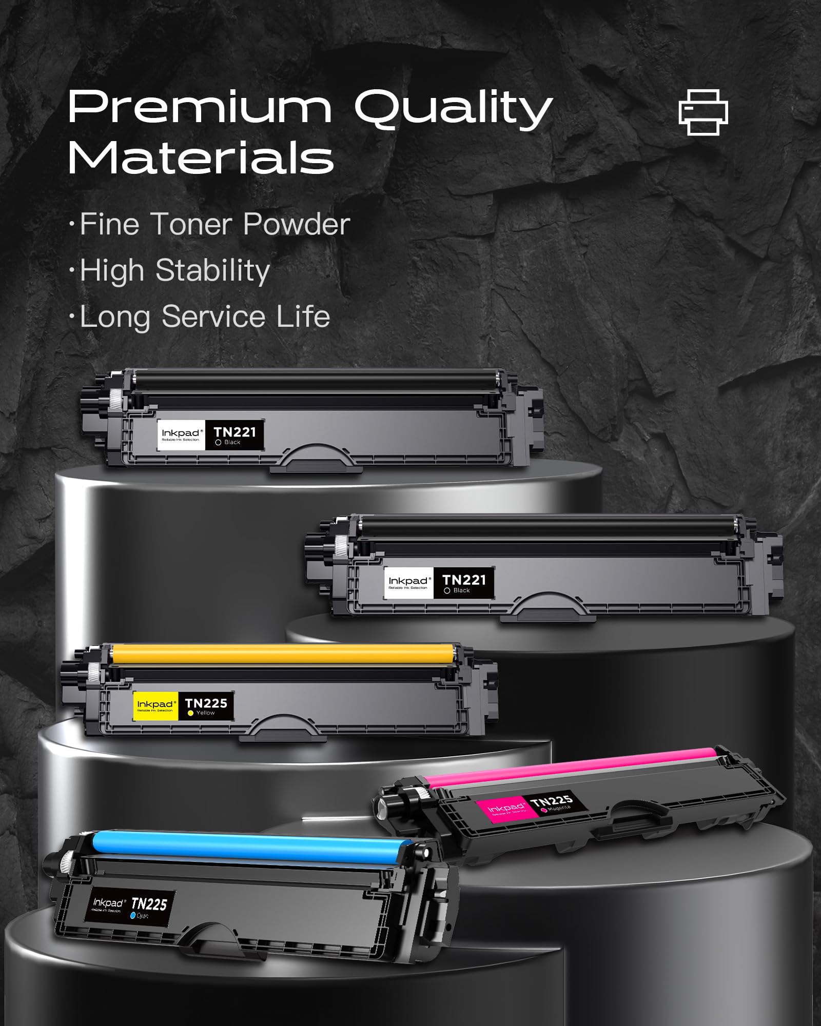 TN221 TN225 (5 Pack) High Yield Toner Cartridge Replacement for Brother ...