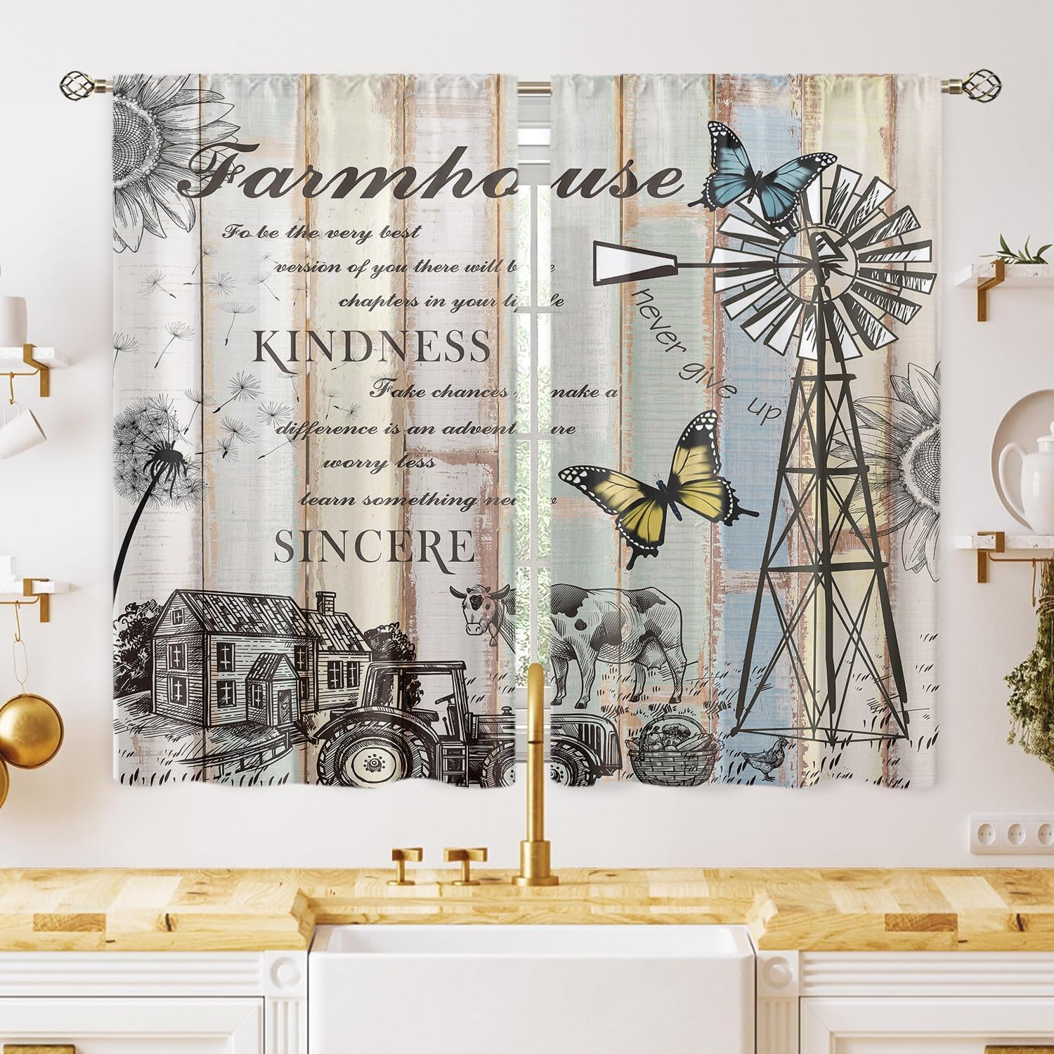 Amazon.com: GOTOGE Vintage Farm Curtains,Rustic Country Wooden Windmill ...