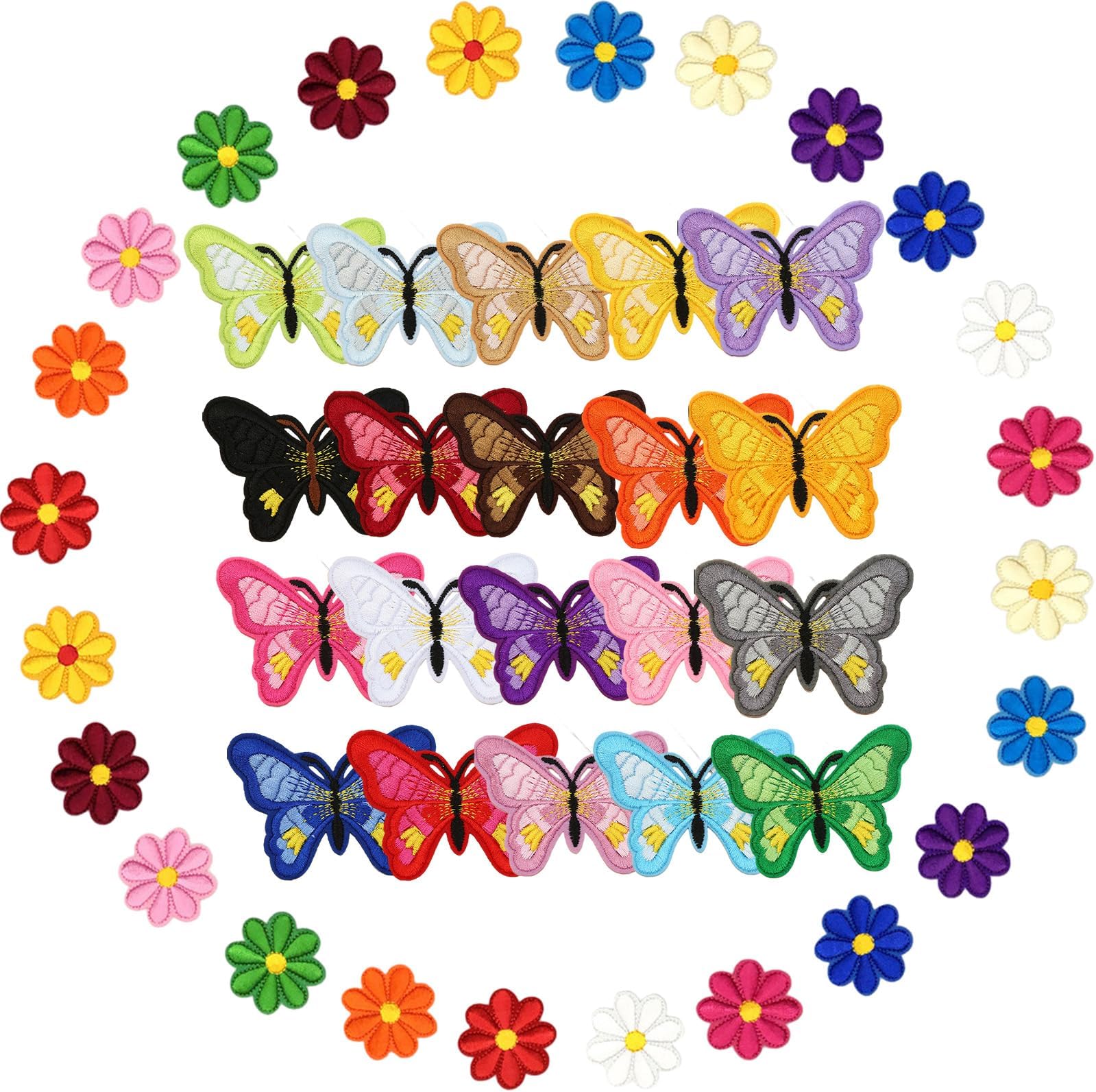 Set di 46 toppe termoadesive (14 piccole margherite, 10 fiori grandi ...