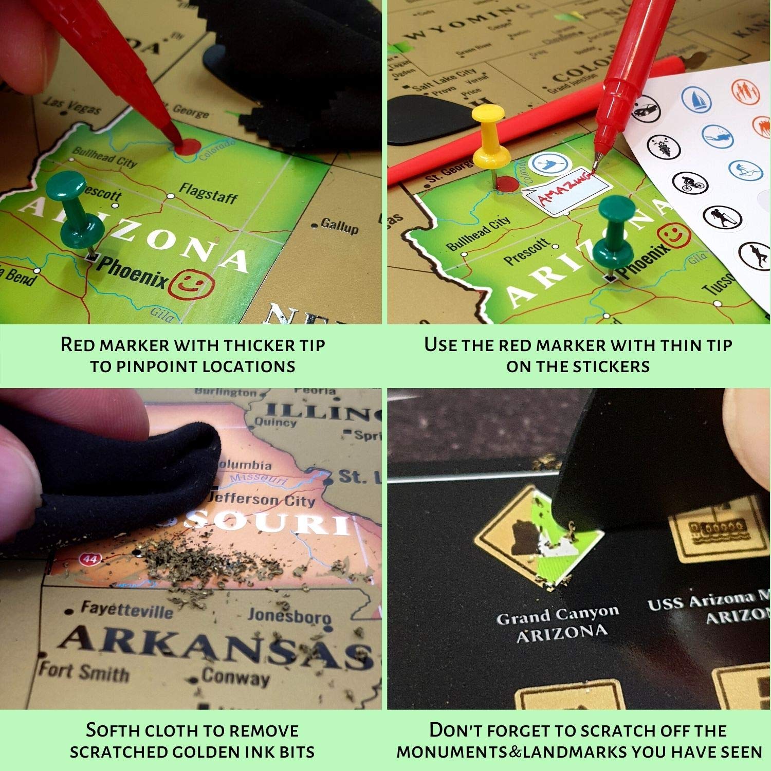 Scratch Off World Map Poster - 17x24 Inches - Bonus United States Map ...