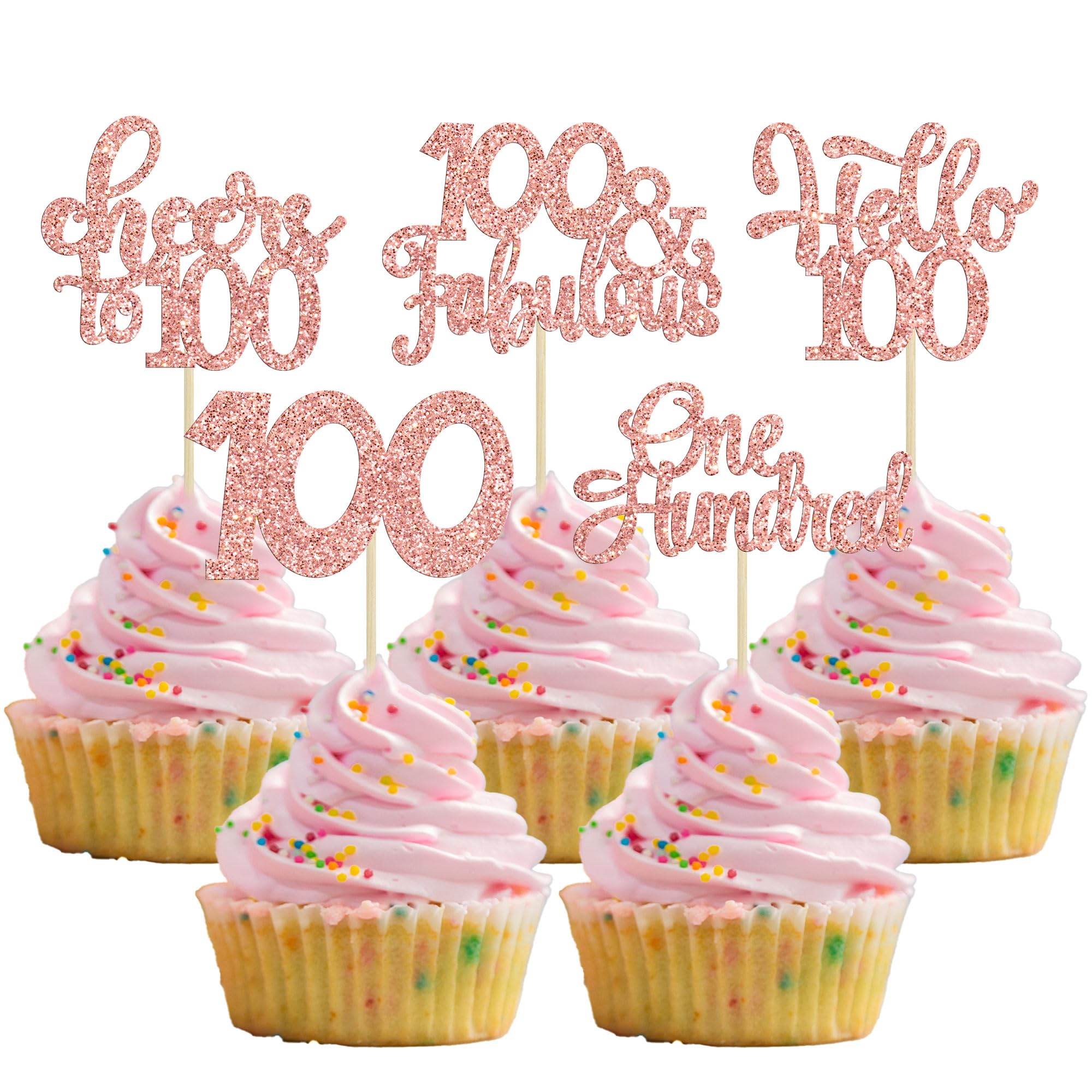 Amazon.com: 30Pcs Happy 100th Birthday Cupcake Toppers Rose Gold ...