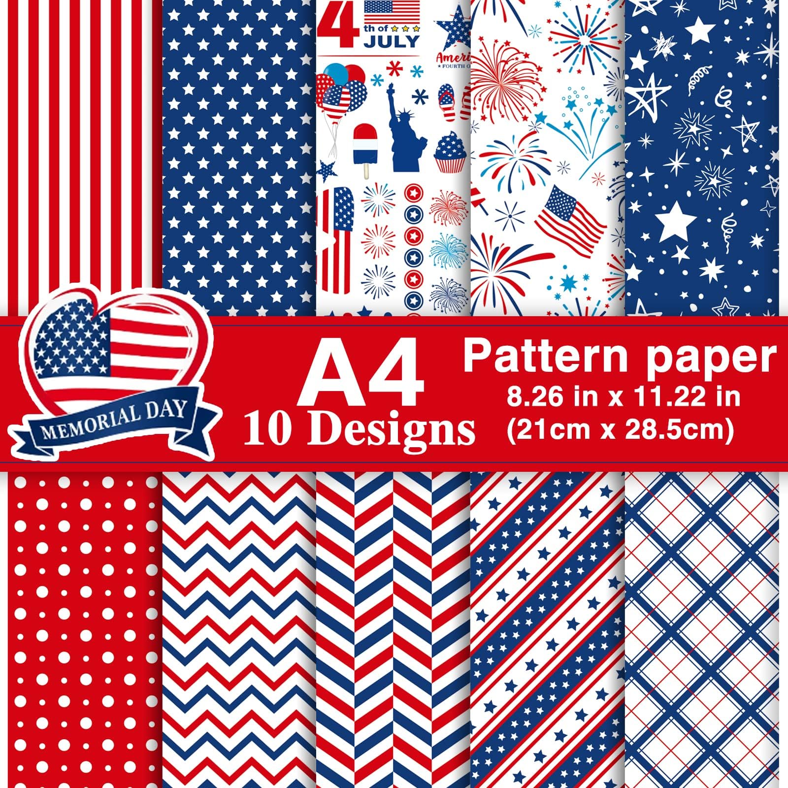 Amazon.com : ZHAO 24 Sheets 4th of July Pattern Paper Pack Patriotic ...