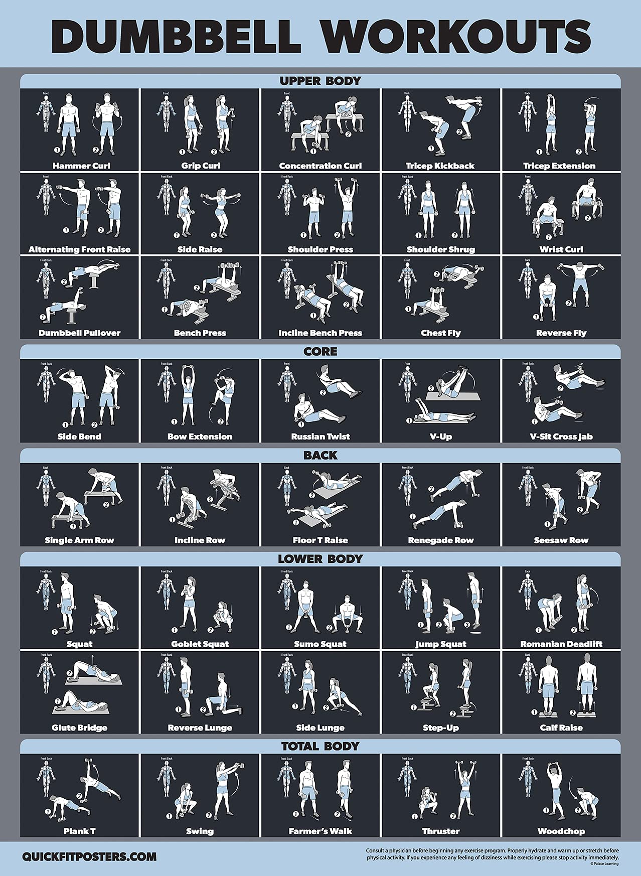 Amazon.com: Palace Learning Dumbbell Workout Exercise Poster [Dark ...