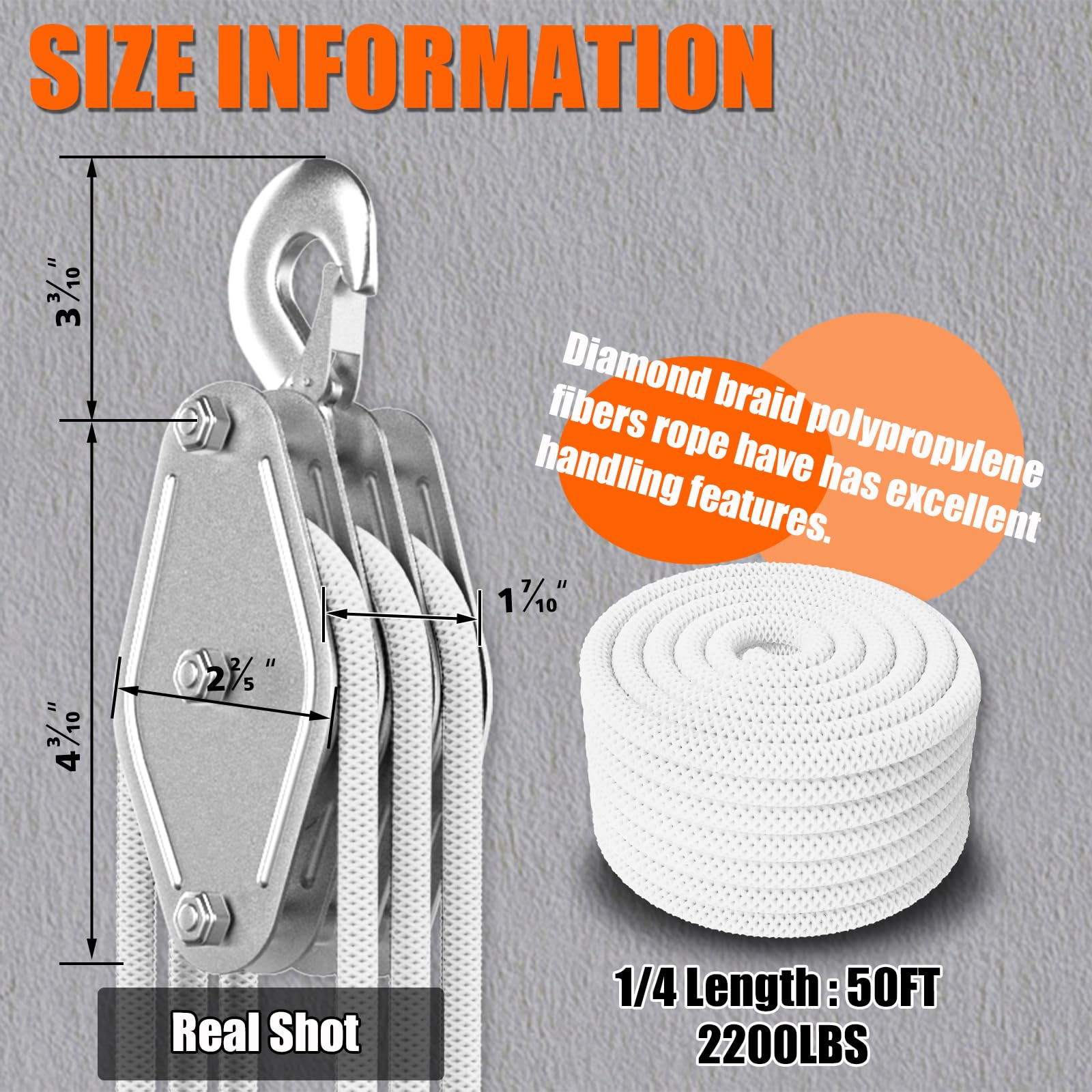 Snapklik.com : Rope Hoist Pulley System, 2200LB Pulley Block And Tackle ...