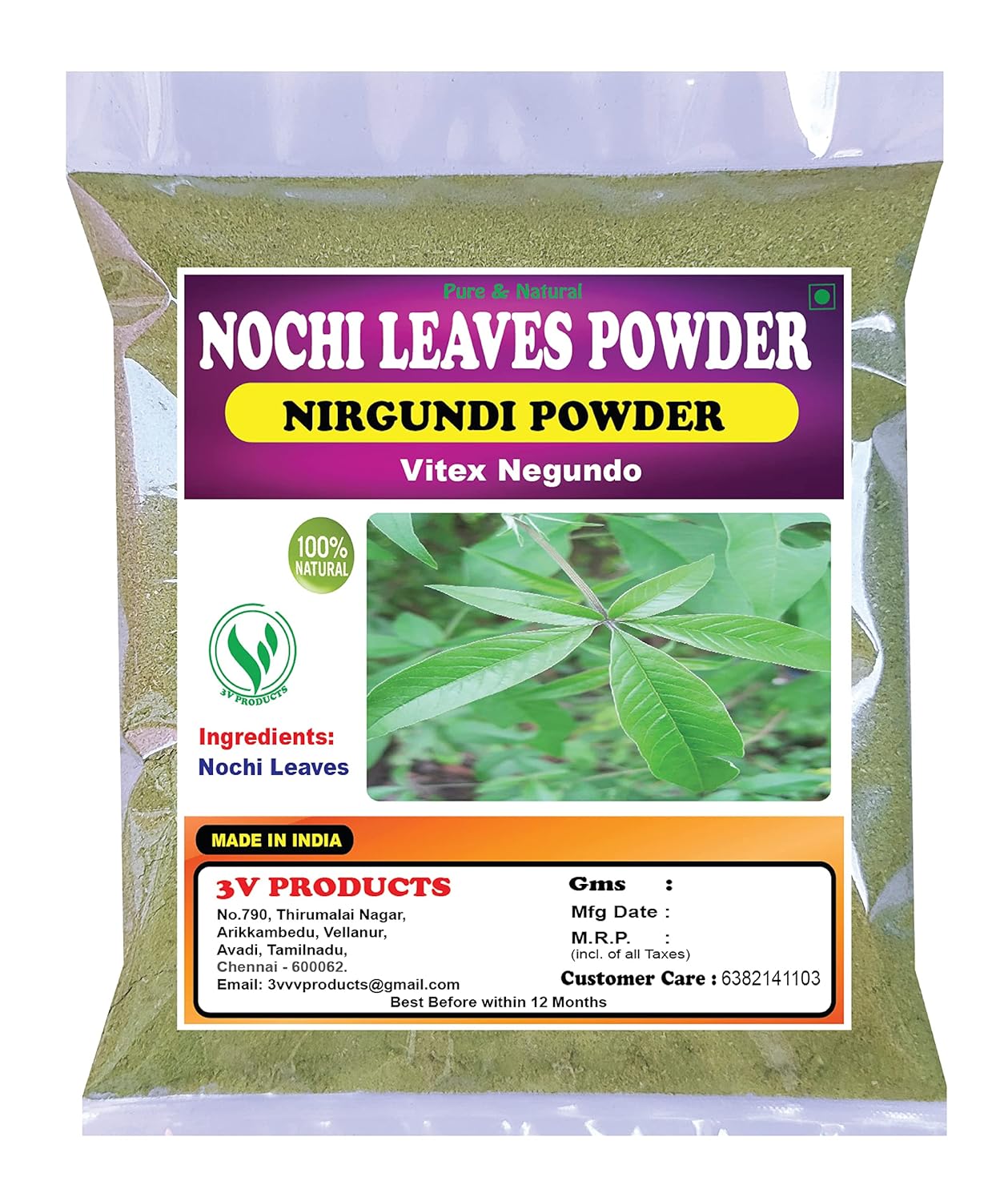 Buy Nochi Leaves Powder 50g | Nirgundi leaves | Vitex Negundo ...