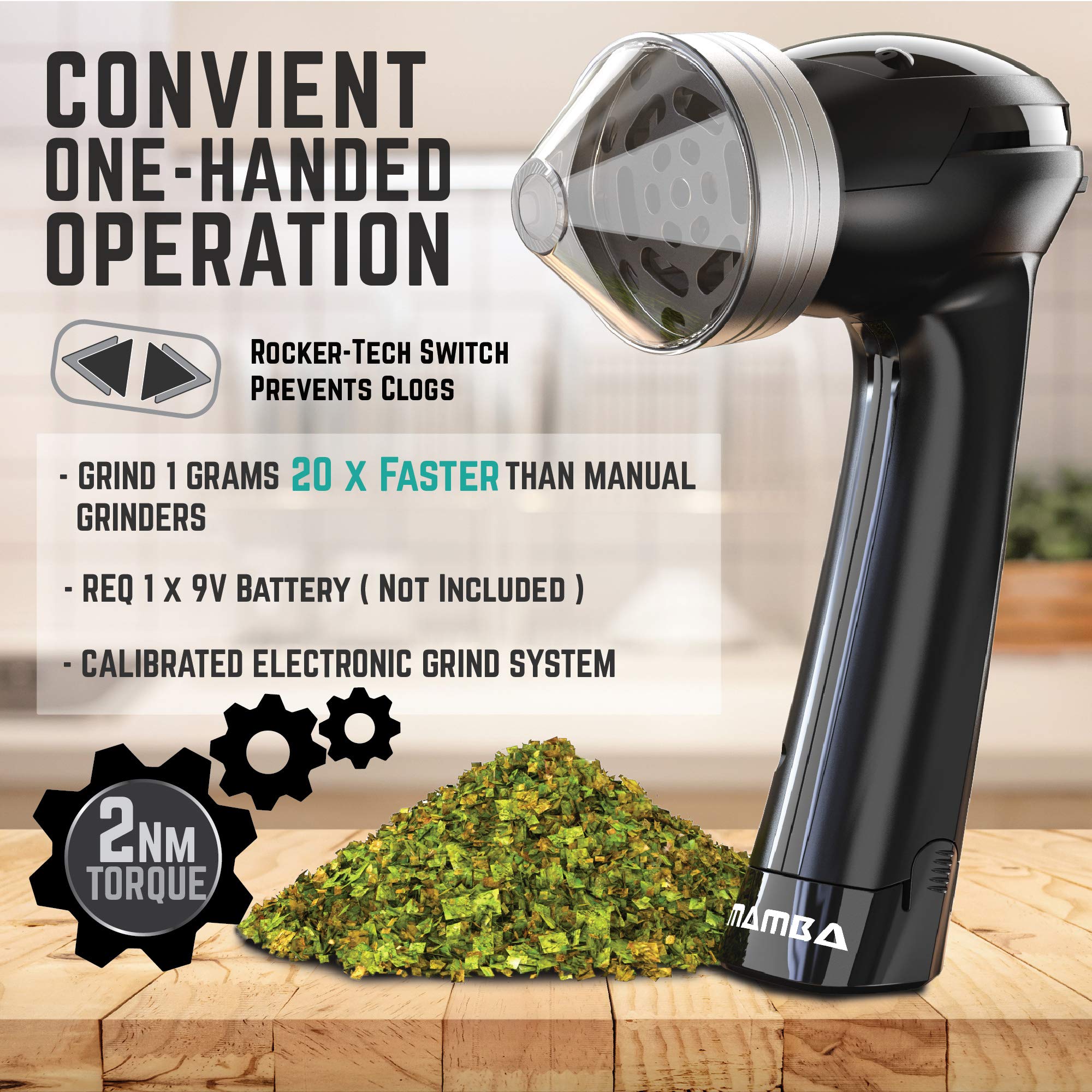 Mamba V1 1g Black 50mm Electric Herb Grinder. 9V Batte...B078X5MG1H ...