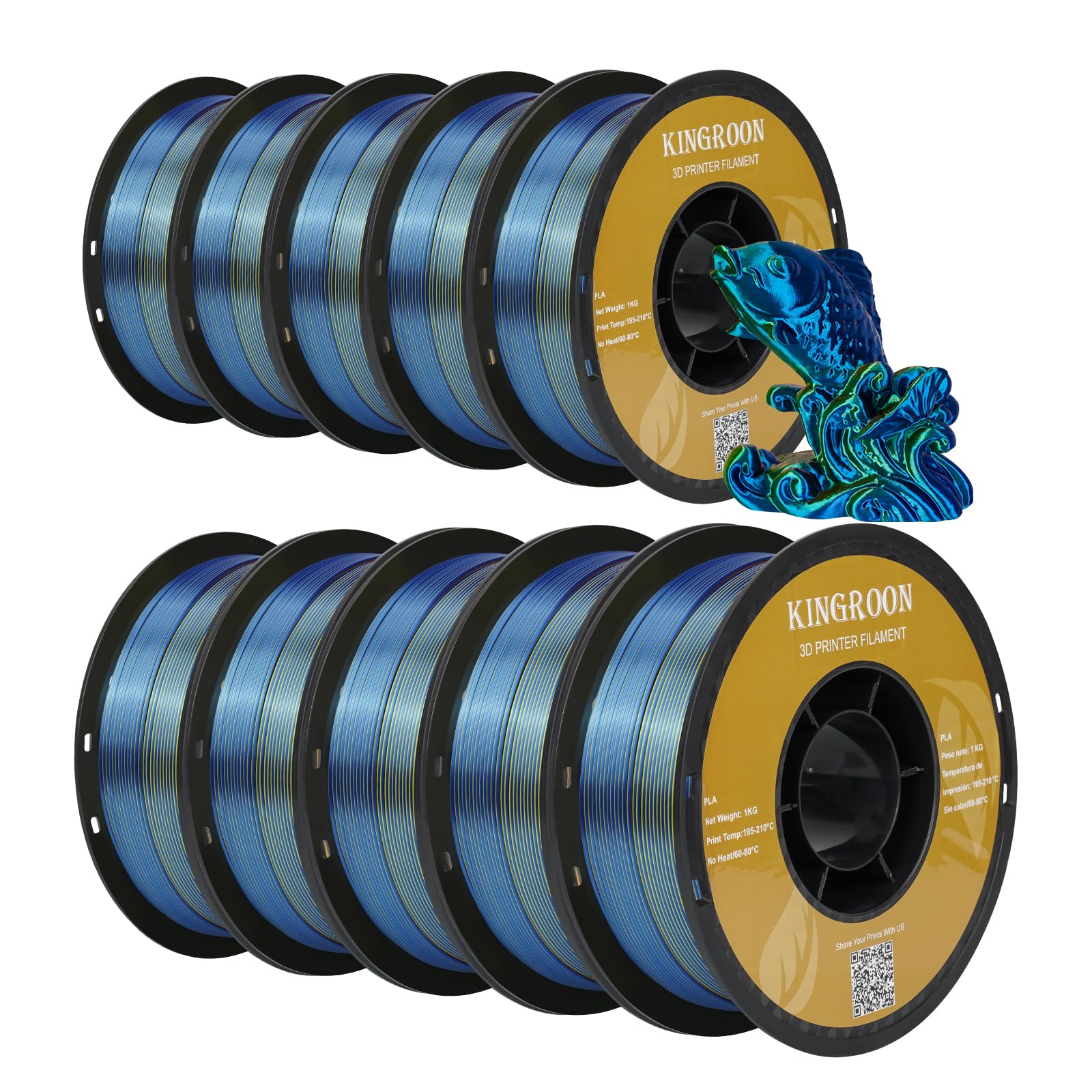 Amazon.com: Kingroon PLA 3D Printer Filament, 10 Rolls, Triple Color ...