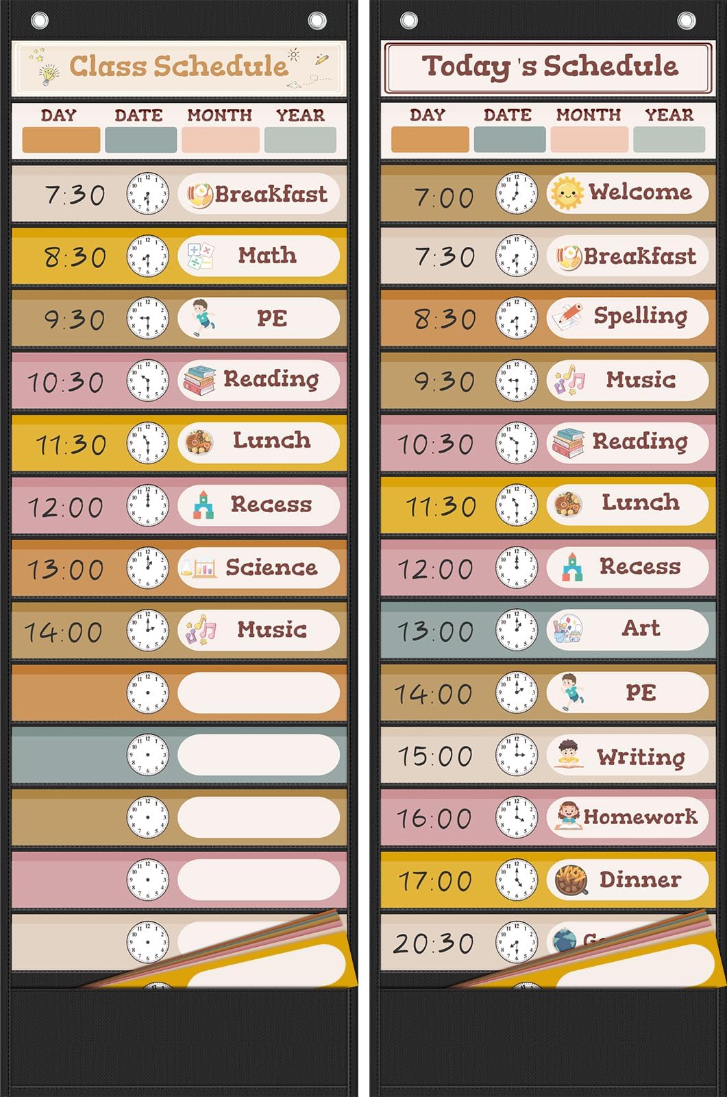 Amazon.com: Ctosree 32 Pcs Daily Schedule Pocket Chart Rainbow Pocket ...