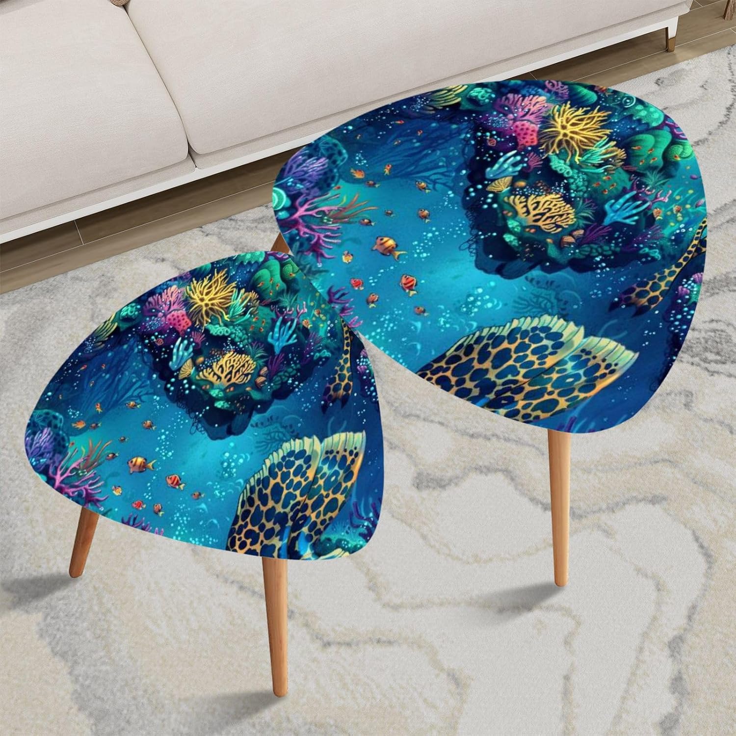 Amazon.com: DISAOODANK Nesting Coffee Table Set of 2 Vibrant Marine ...