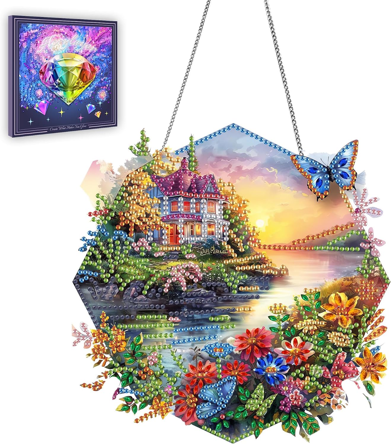 Amazon.com: Ginfonr Diamond Painting Kits Hanging Pendant, Landscape ...