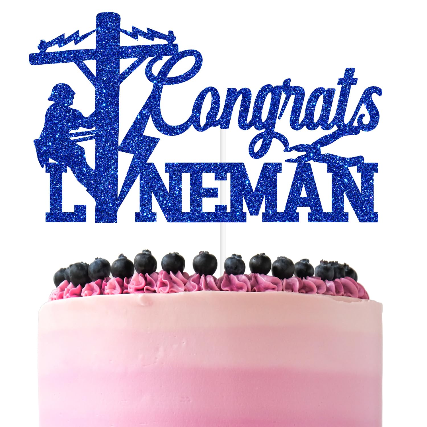 Amazon.com: Blue Glitter Congrats Lineman Cake Topper, Congrats ...