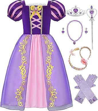 Aoiviss Girls Rapunzel Costume Princess Dress Up Clothes for Birthday ...