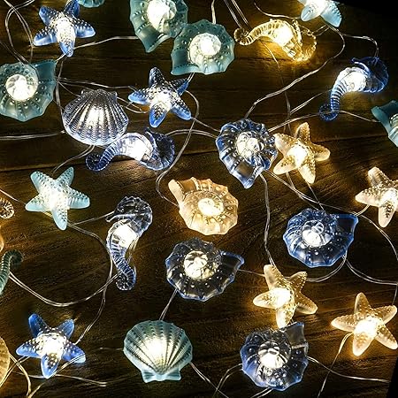 Festive Lights 1.5m Unique Sea Shell Fairy String Lights, Battery ...