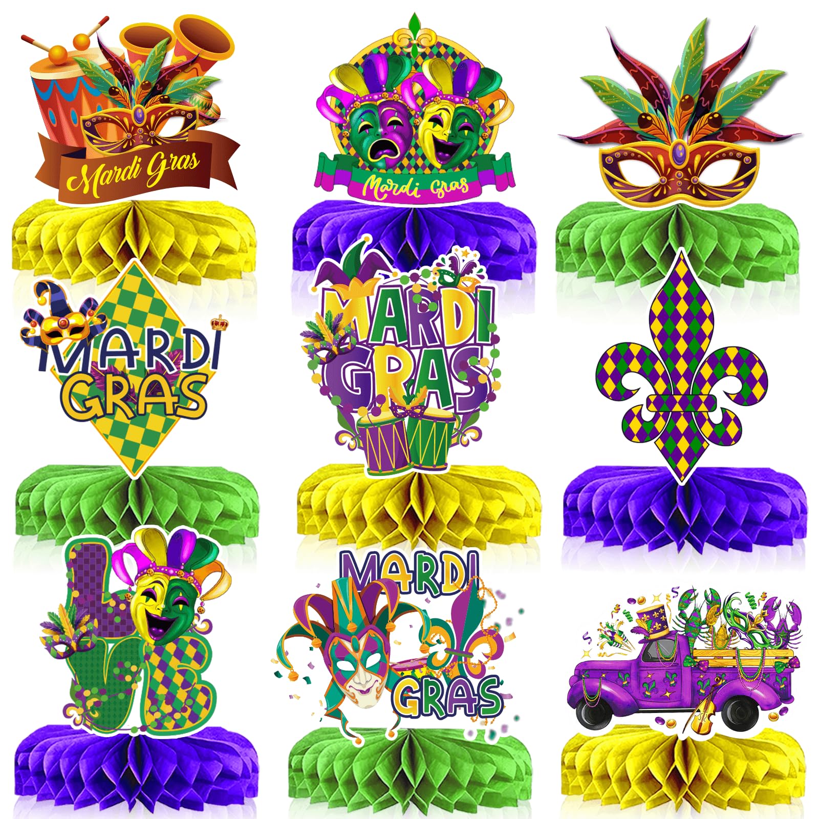Amazon.com: 9Pcs Mardi Gras Decorations Centerpieces Mardi Gras Table ...