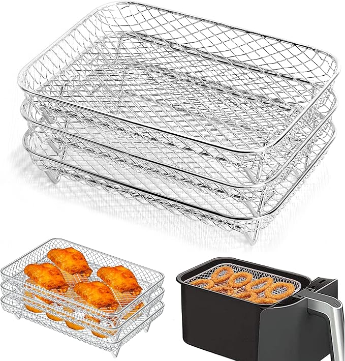 3 PCS Stainless Steel Air Fryer Rack Square Compatible for Ninja Dual ...