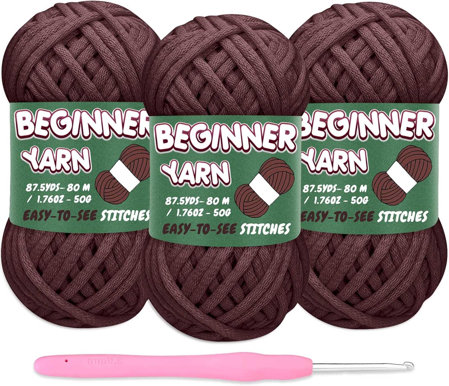 Amazon.com: Beginners Crochet Kit - Chocolate Brown Cotton Yarn for ...