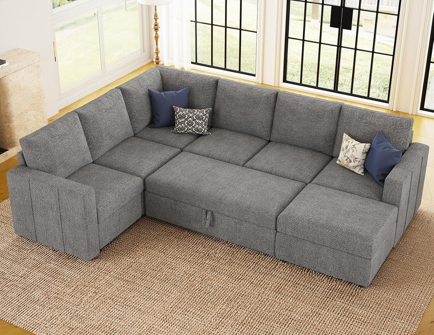 Amazon.com: Belffin Modular Sectional Sleeper Sofa with Pull Out Bed ...