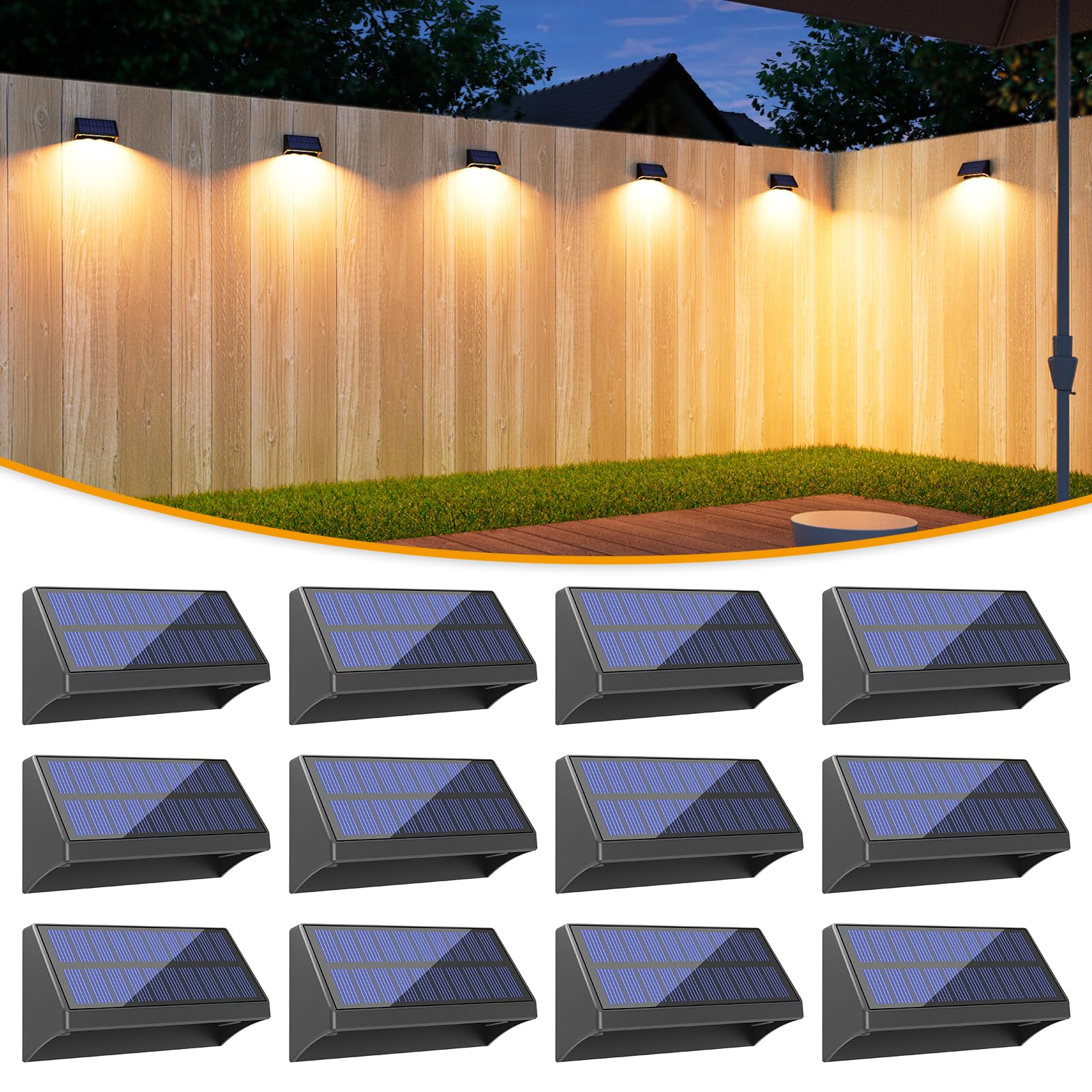 VOLISUN Fence Light Solar Powered 12 Pack, Warm White & Cool White ...