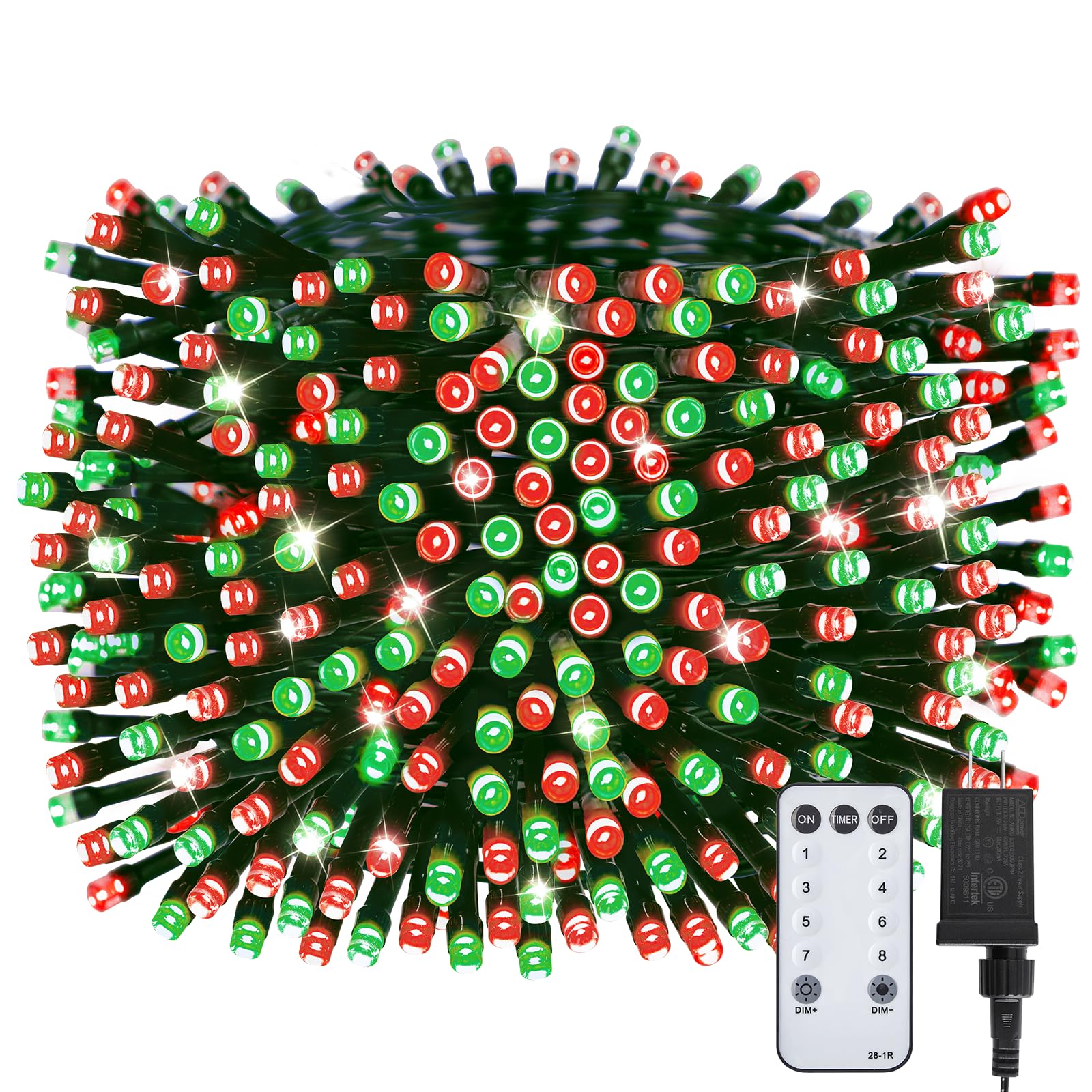 Minetom Red & Green Christmas Lights, 66ft 200 LED Outdoor Christmas ...