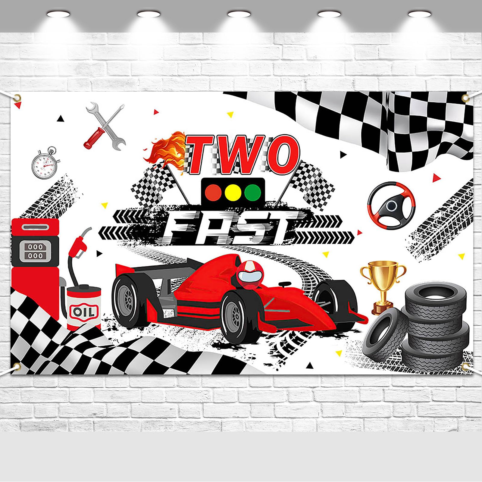Amazon.com: Avezano Two Fast Birthday Banner, Racing Car Theme Bday ...