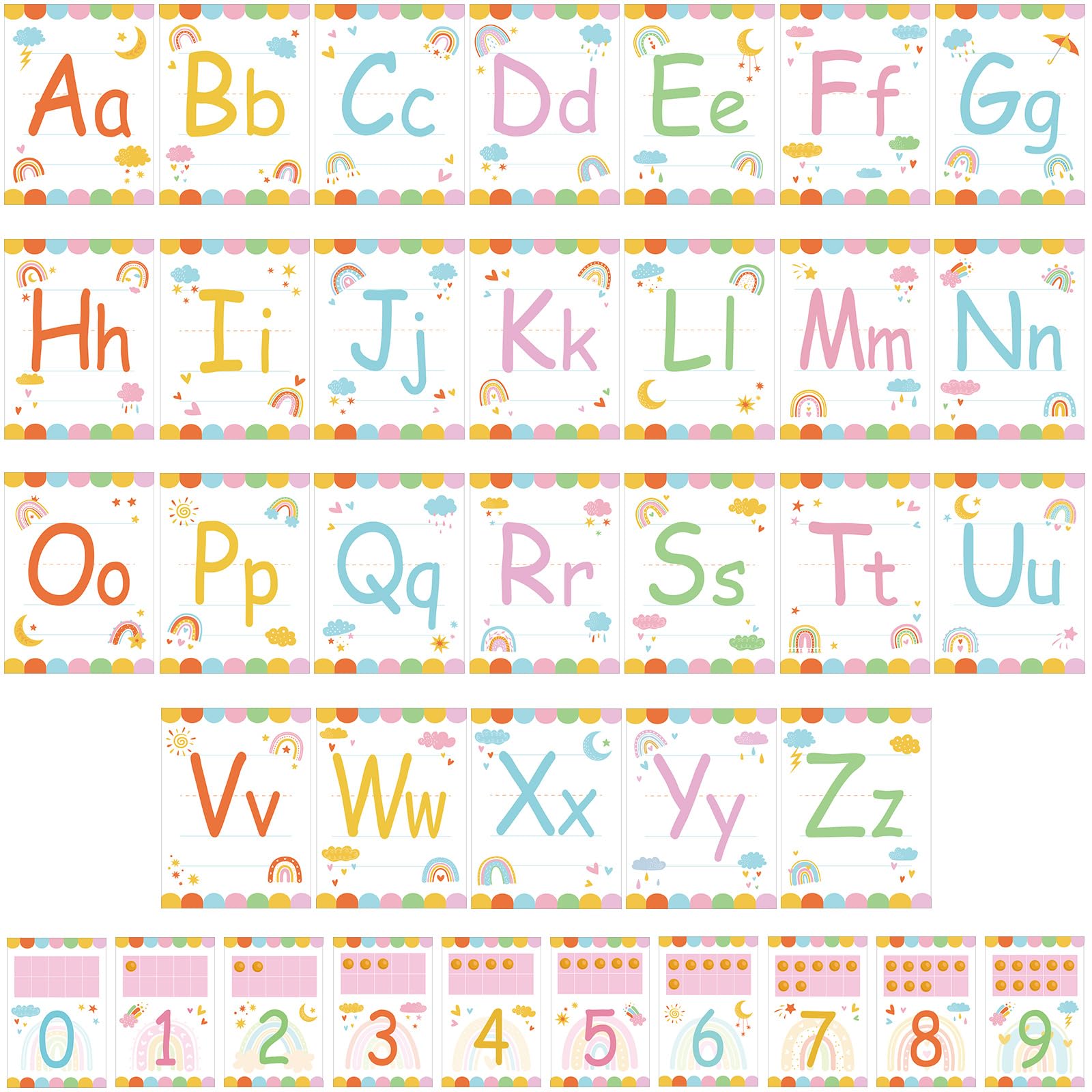 Snapklik.com : 36 Pcs Boho Alphabet Number Bulletin Board Set Rainbow ...