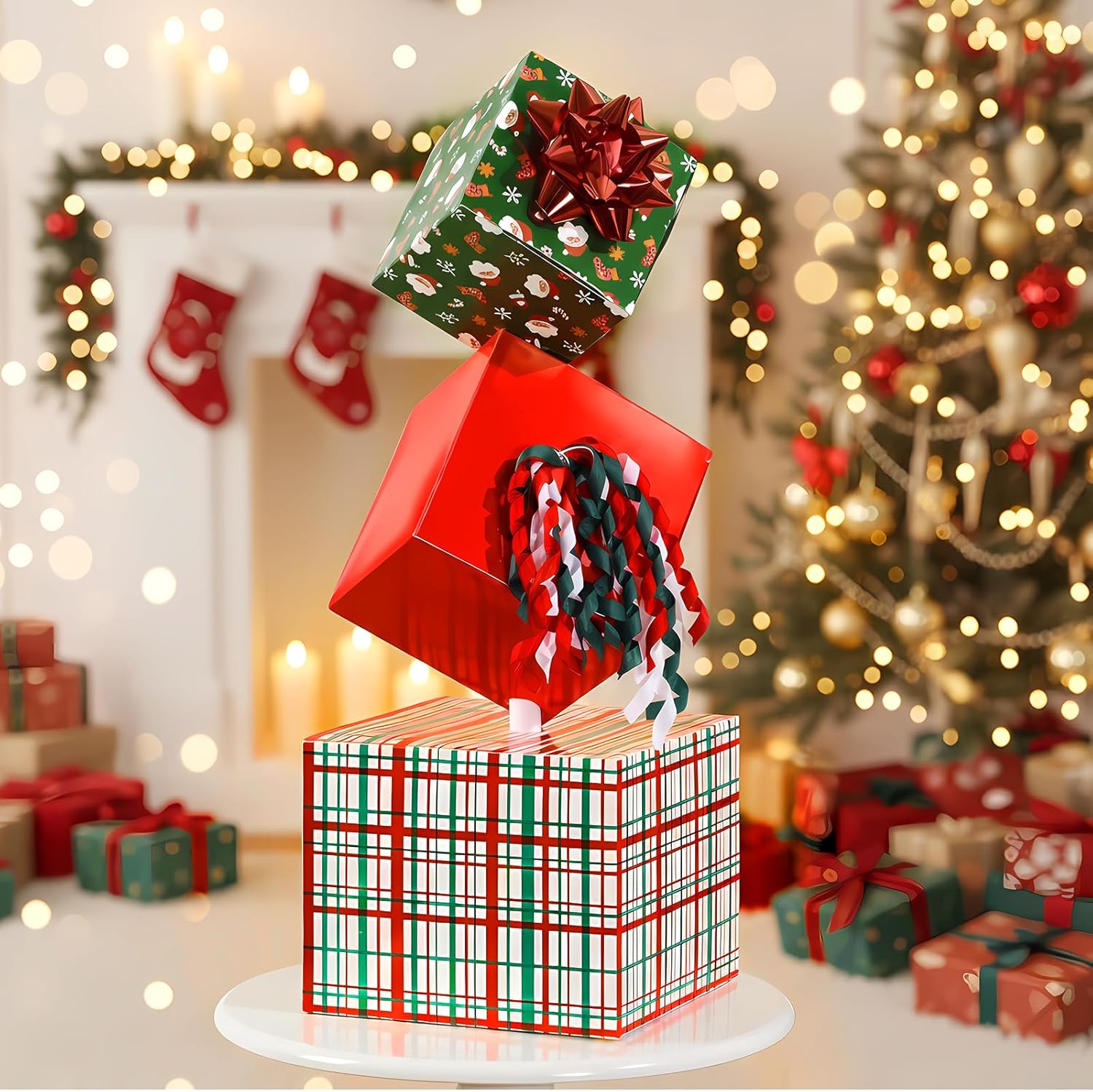 Amazon.com: Tenare Set of 3 Christmas Stackable Gift Boxes Decorations ...