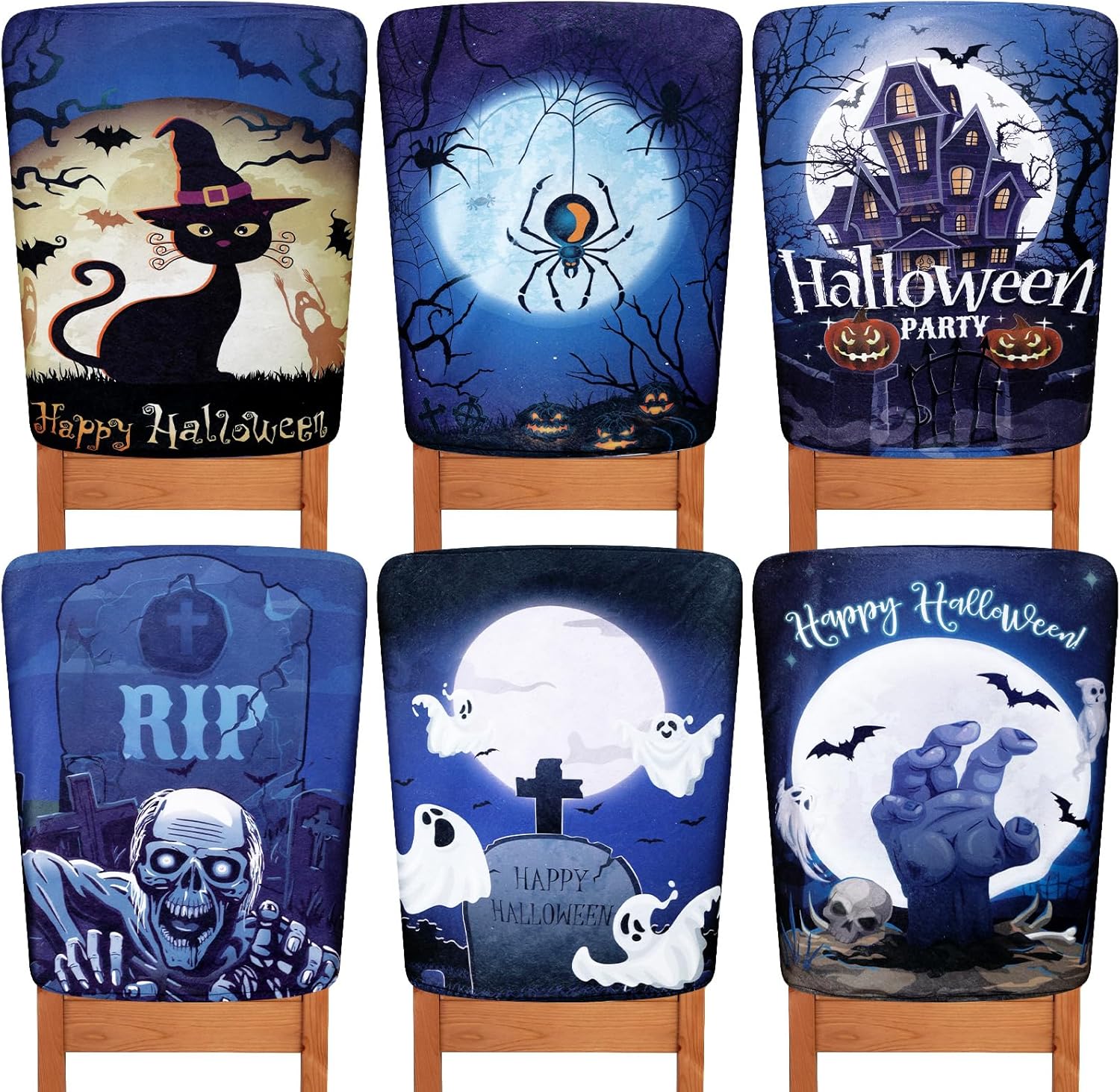 Amazon.com: Hosuly 6 Pcs Halloween Chair Covers Print Skeleton Bat ...