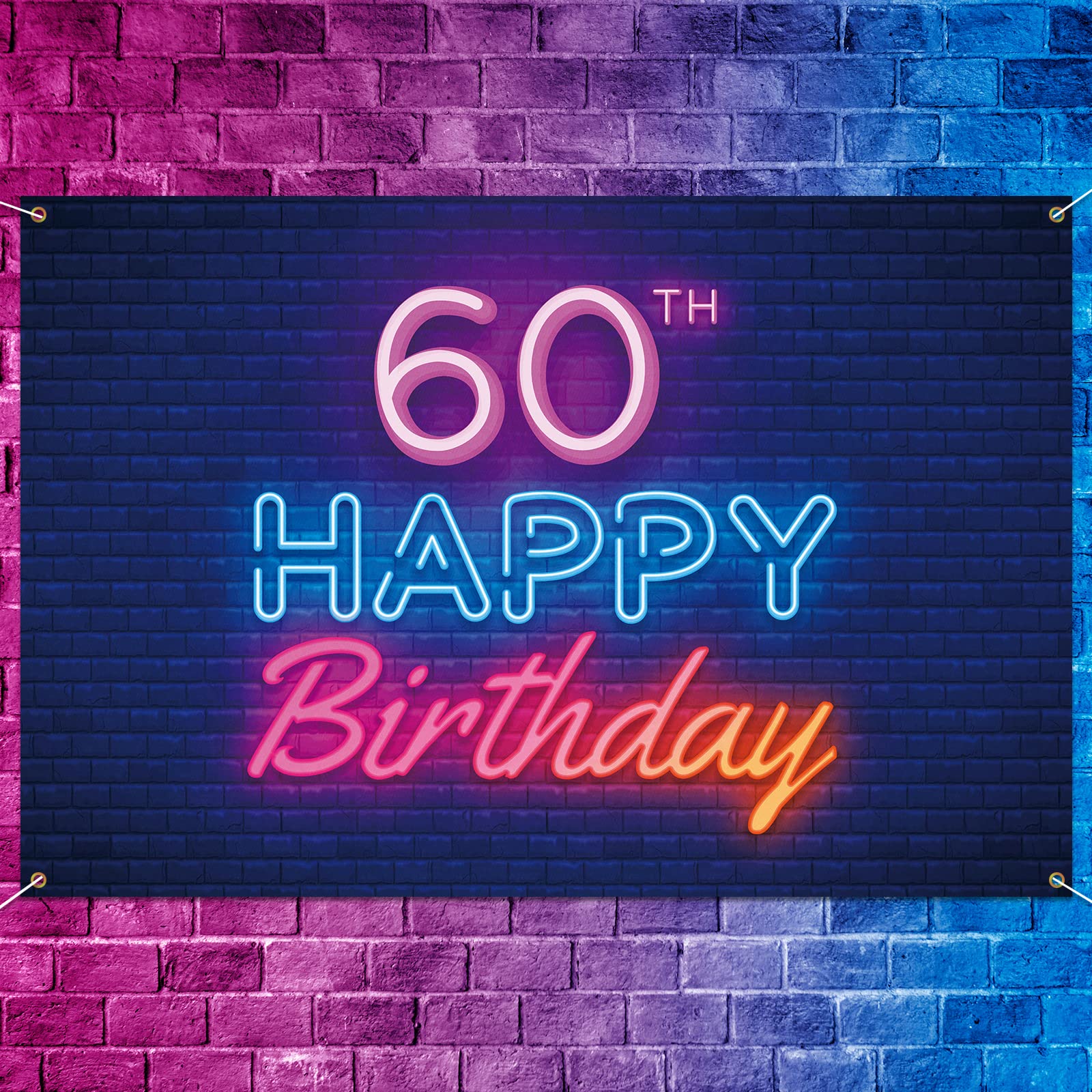 Amazon.com: 5665 Glow Neon Happy 60th Birthday Backdrop Banner Decor ...
