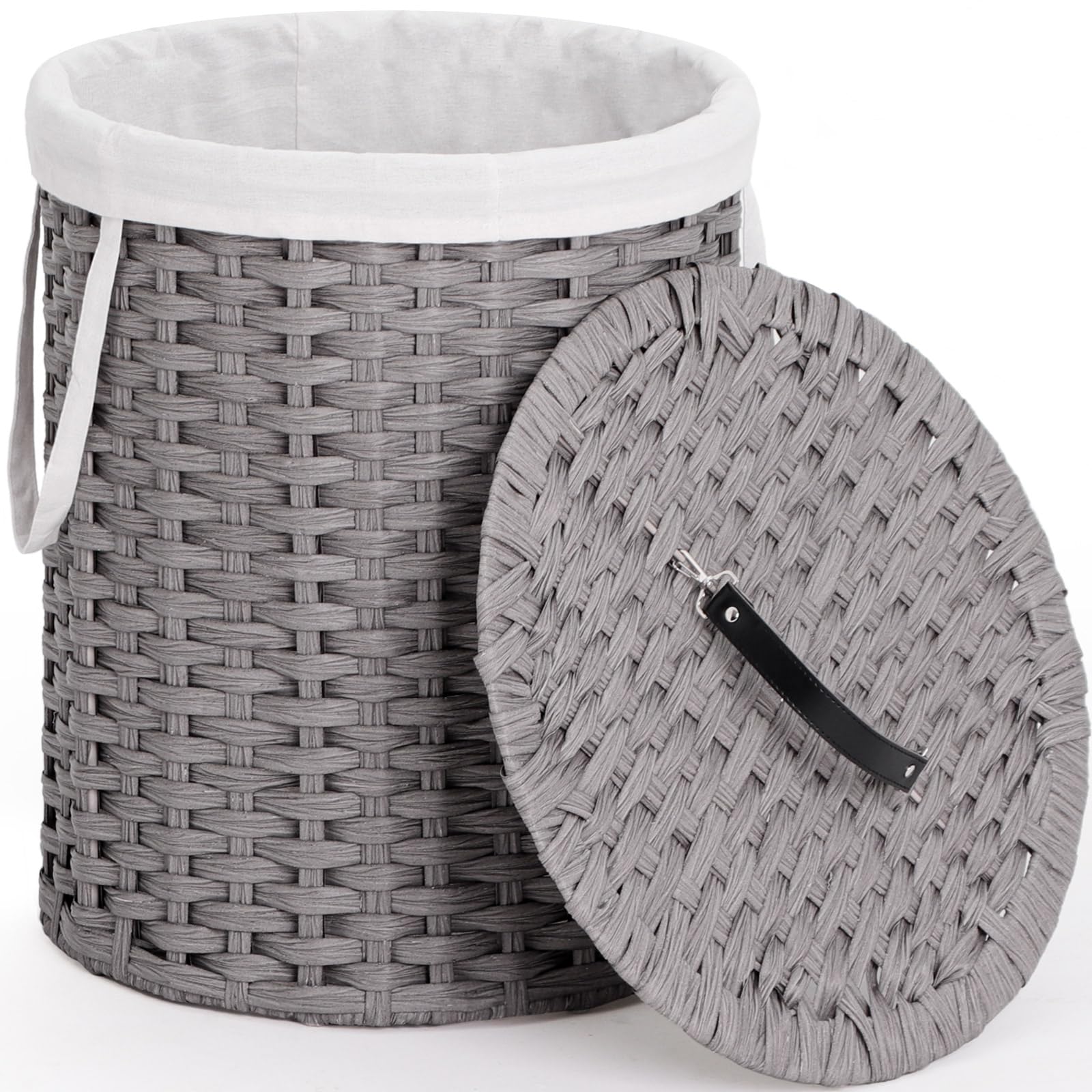 Laundry Basket with Lid, Handwoven Rattan Laundry Hamper, No Install ...