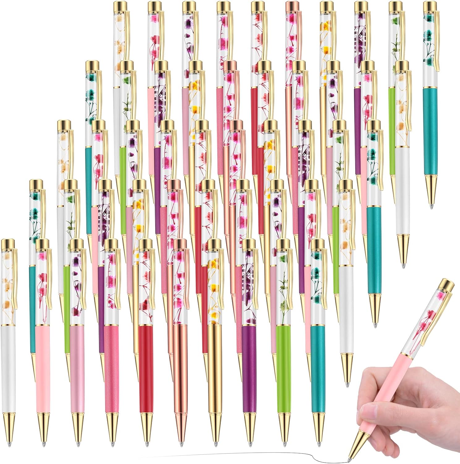 Amazon.com: Seajan 50 Pcs Liquid Flower Pens Dynamic Ballpoint Pens ...