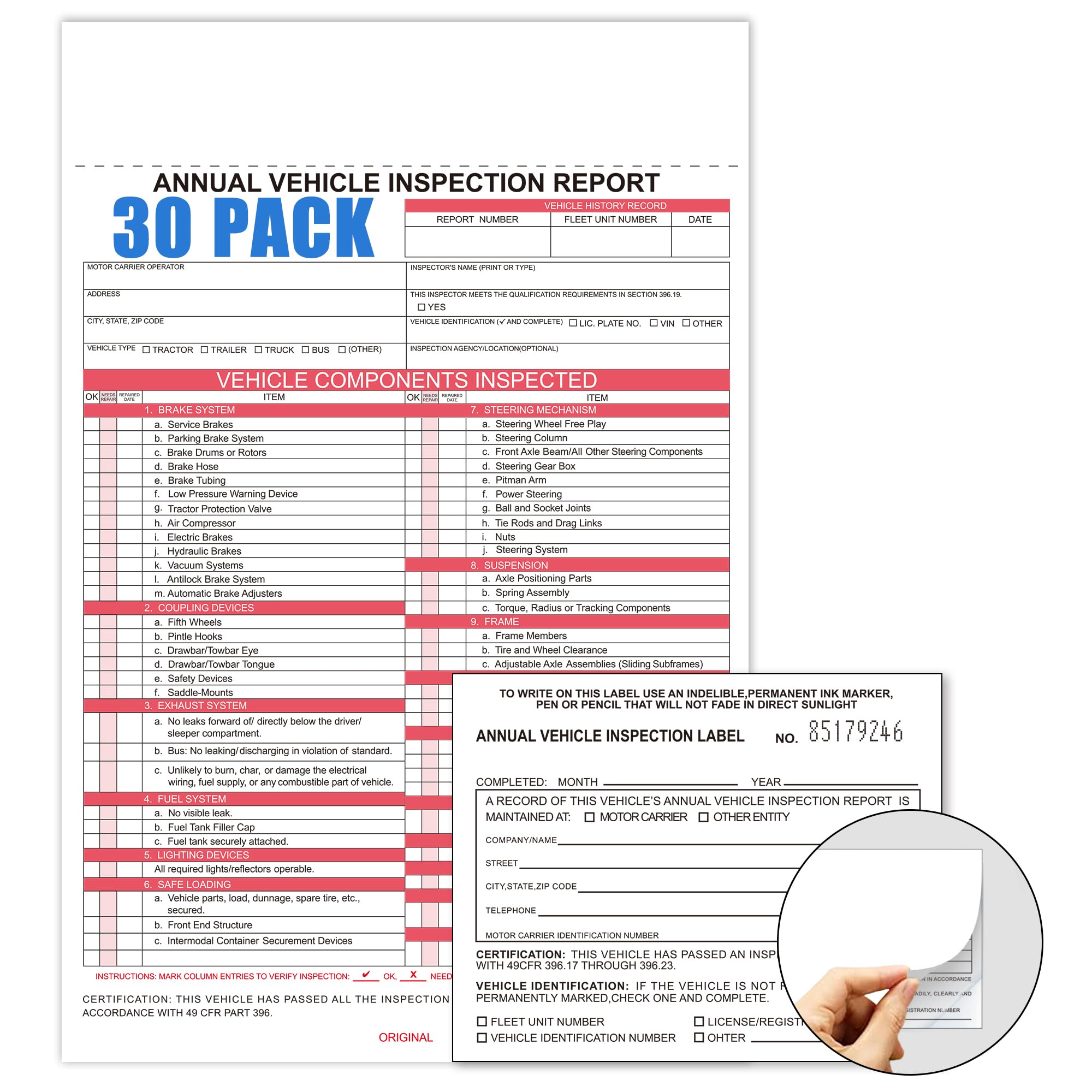 Snapklik.com : YNXPTBNC 30-Pack Annual Vehicle Inspection Report Form ...