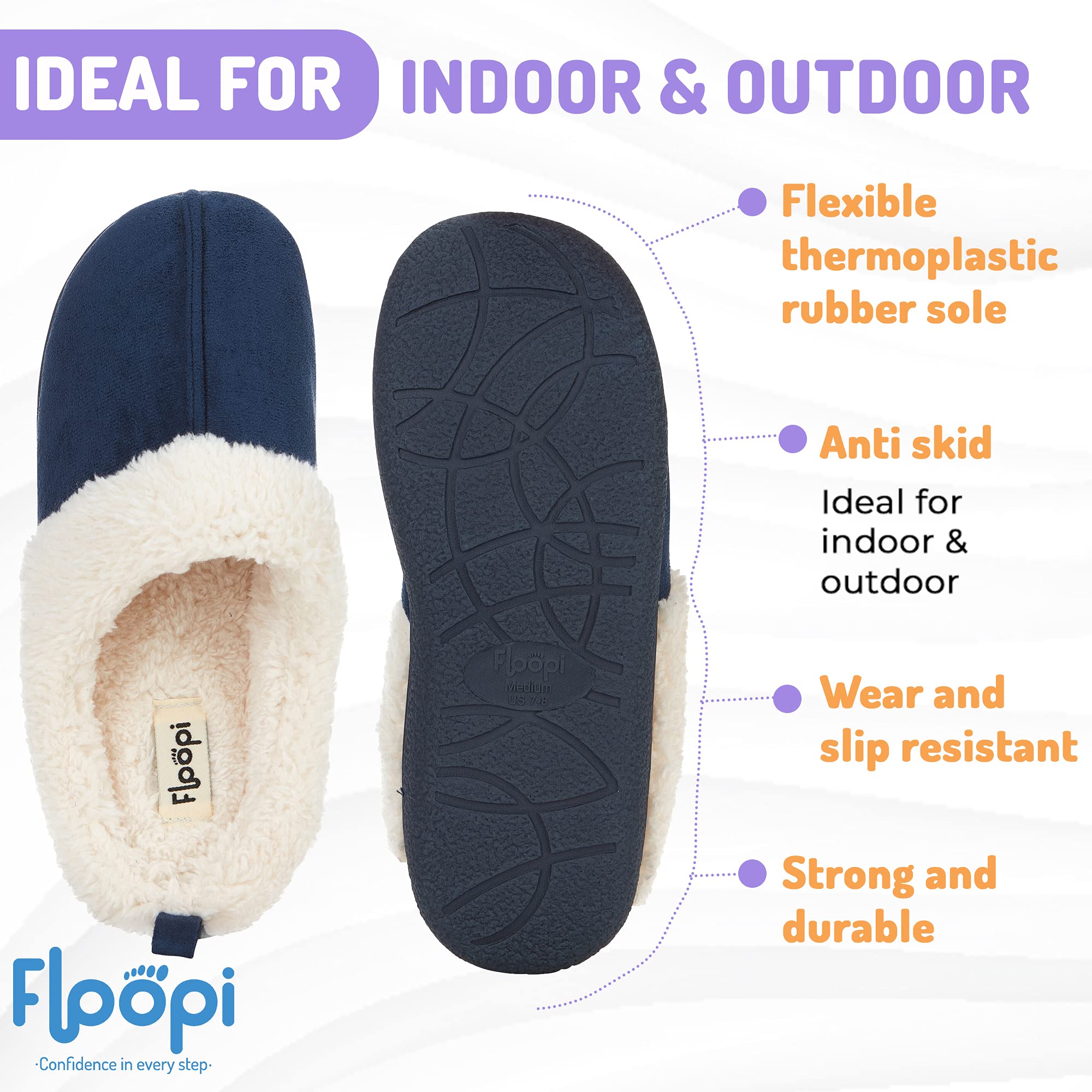 Floopi House Slippers for Women, Fur Lined Clog Womens Slippers Cozy ...