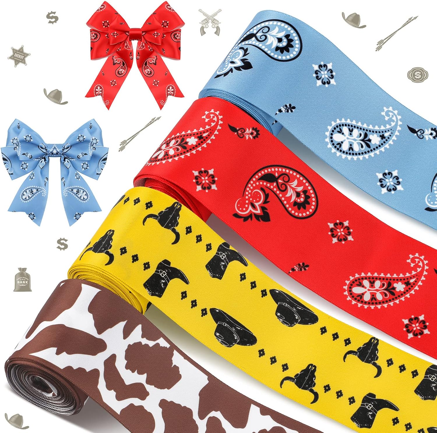 Amazon.com: 4 Rolls 20 Yards Cowboys Ribbon Bandana Wired Edge Ribbon ...