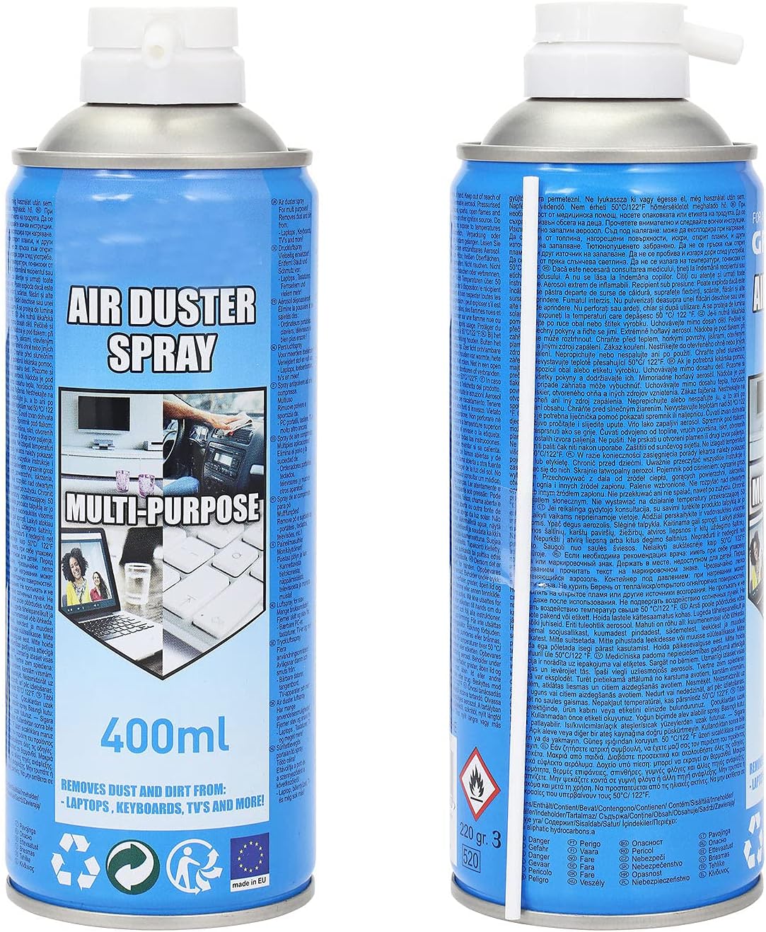 2 x 400ml Compressed Air Can Duster Spray Multi Purpose Can Cleaner ...