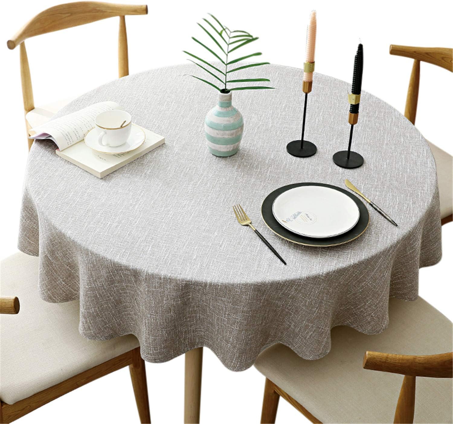 Amazon.com: Cotton Linen Solid Color Tablecloth Round Simple Style ...