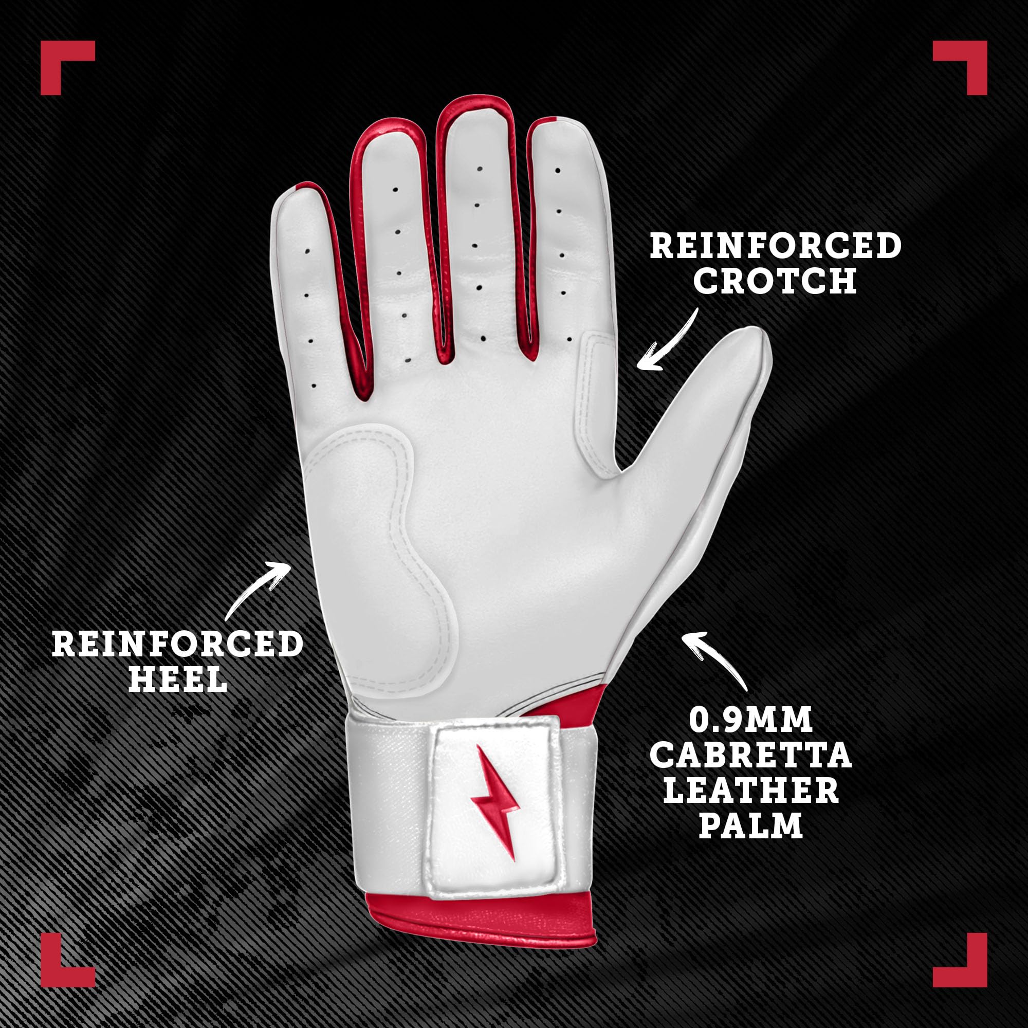 Snapklik.com : BRUCE BOLT Chrome Series Long Cuff Red Batting Glove