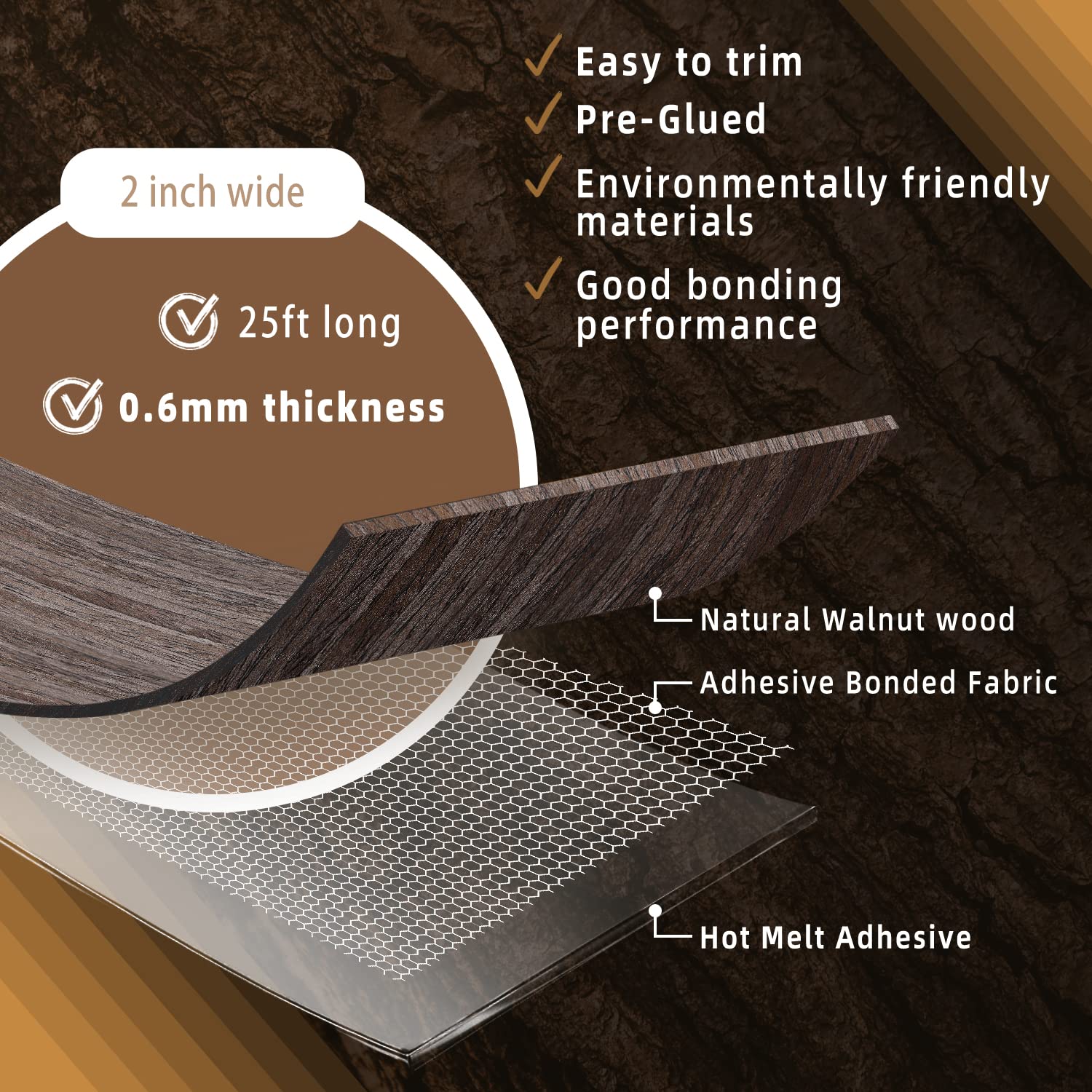 Snapklik.com : Walnut Edge Banding, 2 Inch X 25ft Roll Of Veneer Edge ...