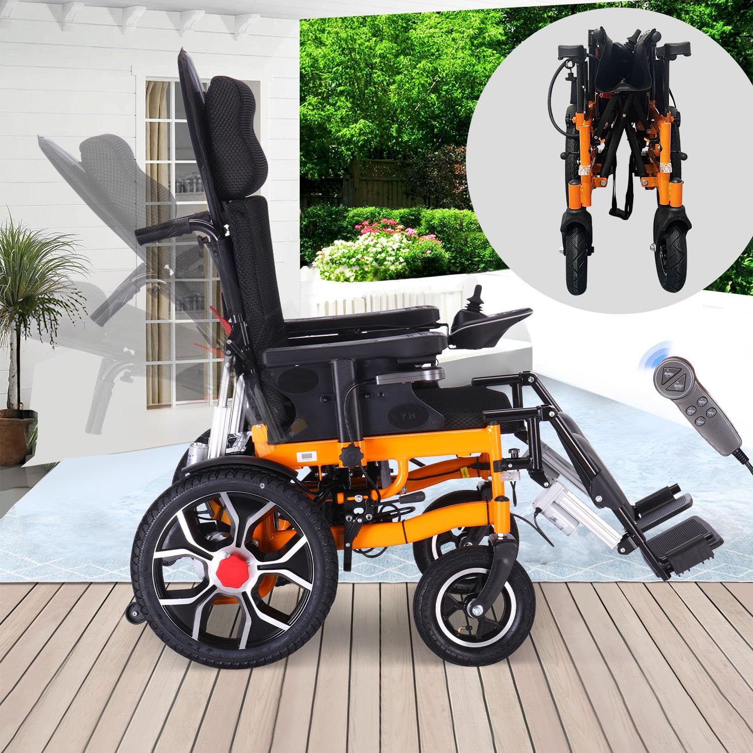 zjsm All Terrain Motorized Wheelchair，Foldable Full Reclining Power ...
