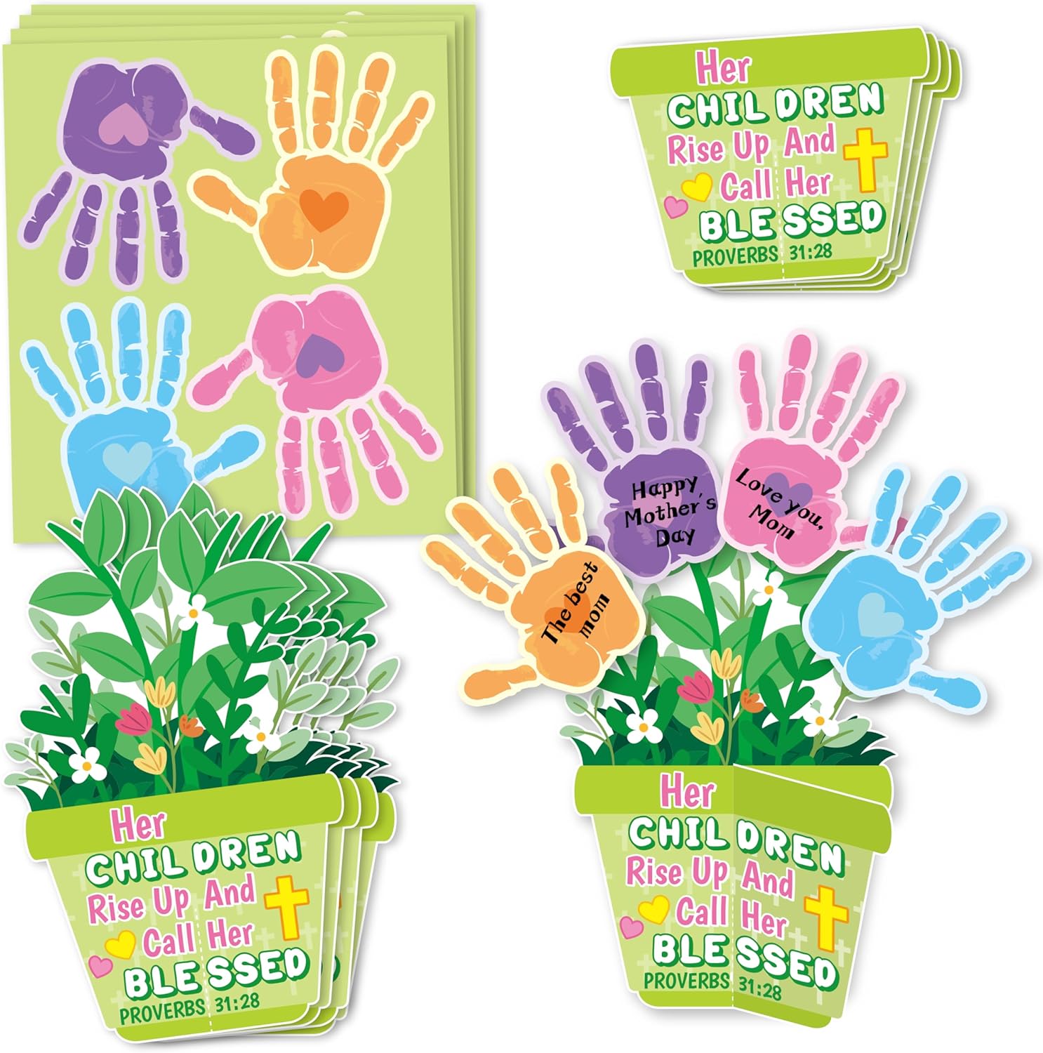 Amazon.com: WATINC Spring Handprint Flowers Craft - 28 Sets Make Mother ...