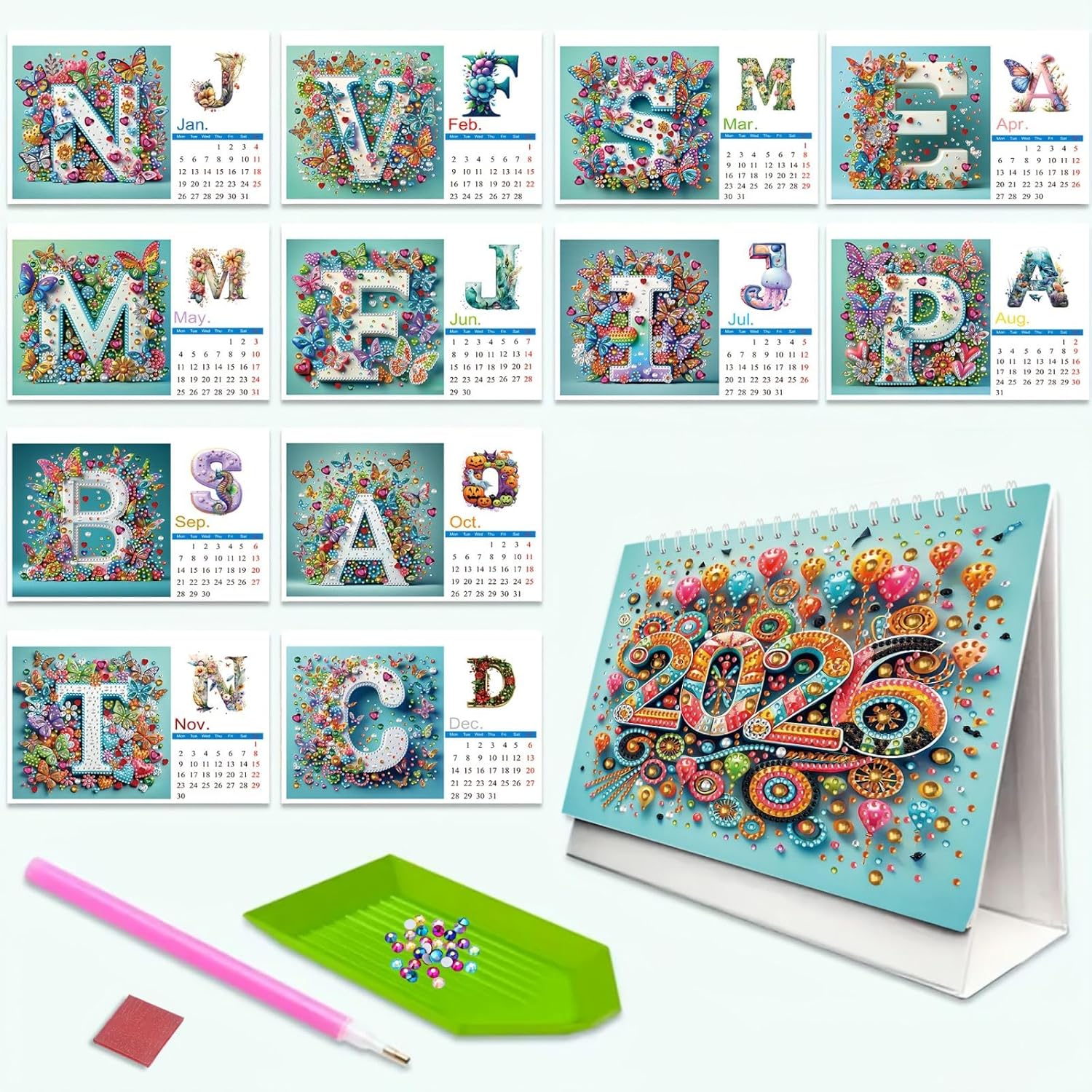 Lebartm 2026 DIY Diamond Art Desk Calendar Creative Design Thick Paper ...