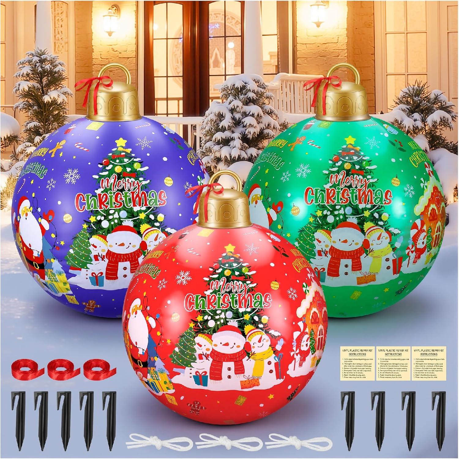 Zourglow Giant Inflatable Christmas Ball, 3PCS 24 Inch Outdoor ...