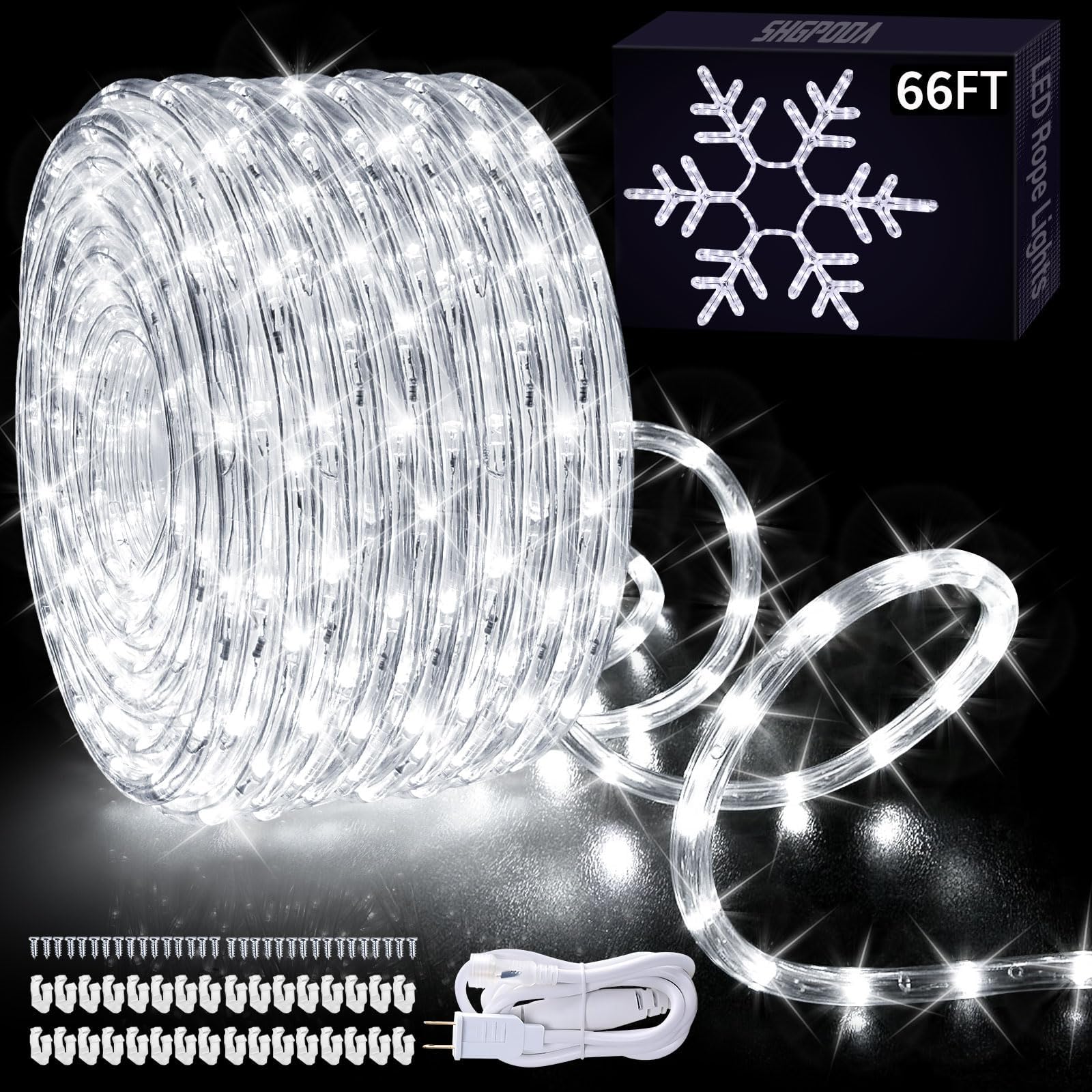 Amazon.com: SHGPODA 66ft/20m 720 LEDs Rope Lights, 6000K Cool White ...