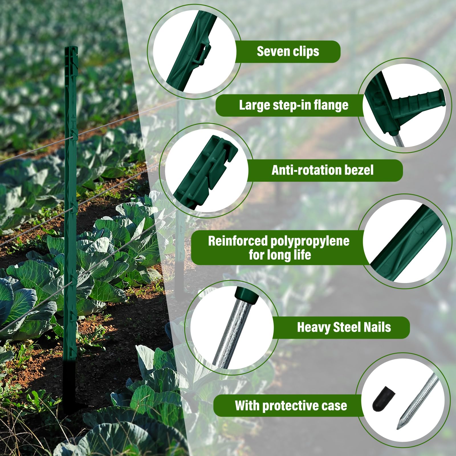 Snapklik.com : Sintuff 50 Pack Electric Fence Posts, 40 Inch Plastic ...