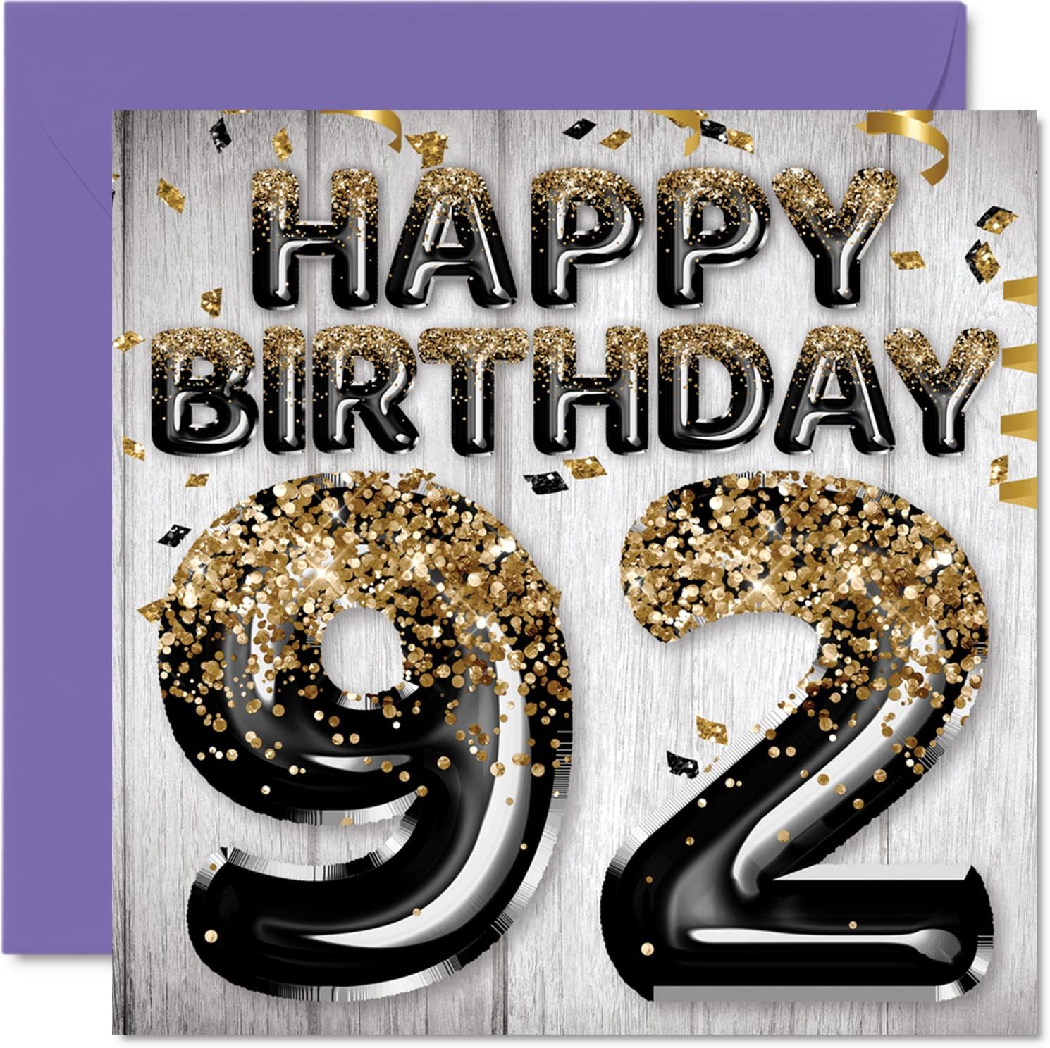 92nd Birthday Card for Men - Black & Gold Glitter Balloons - Happy ...