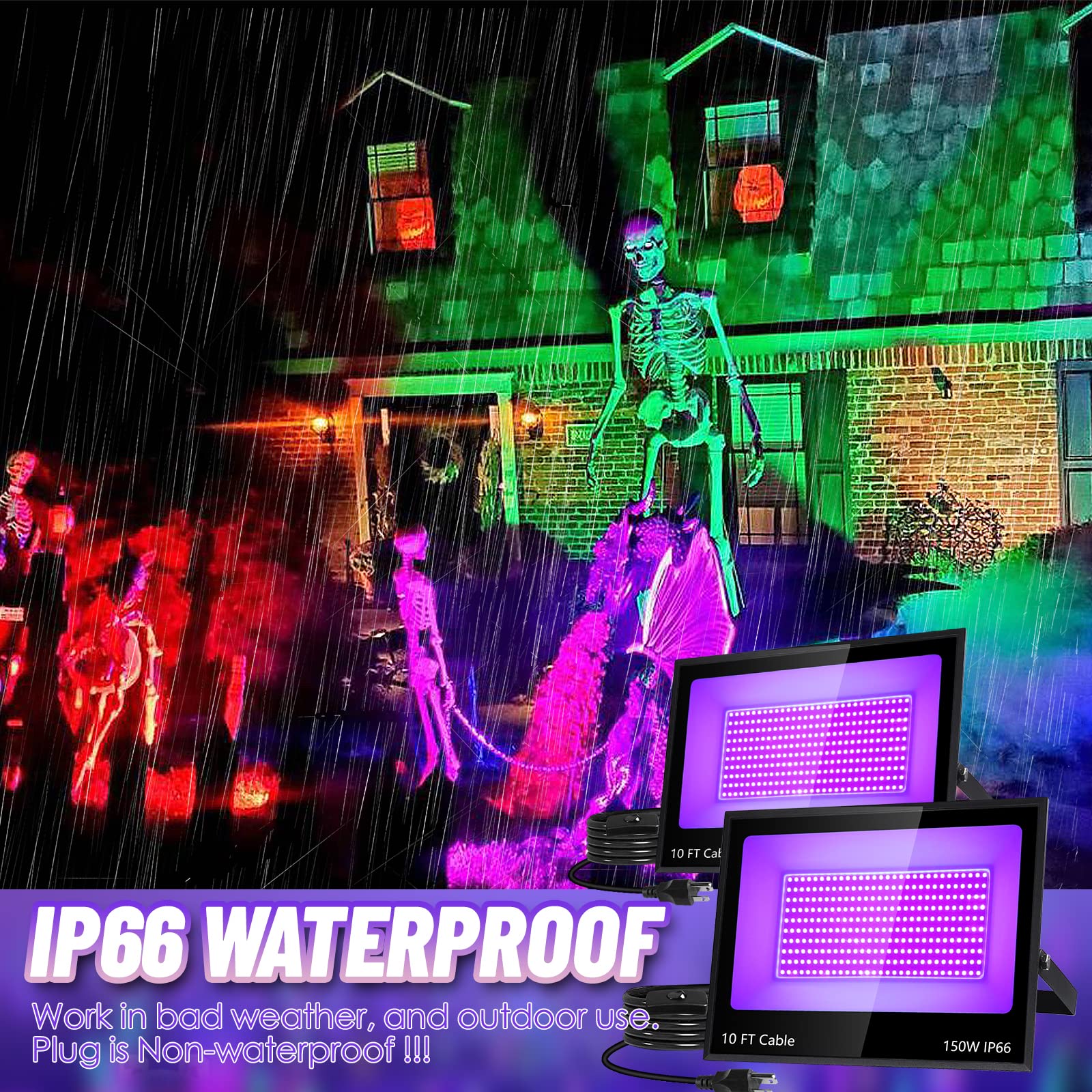 Halloween Black Light Waygor 200W LED Black Lights For Glow Party IP65 ...