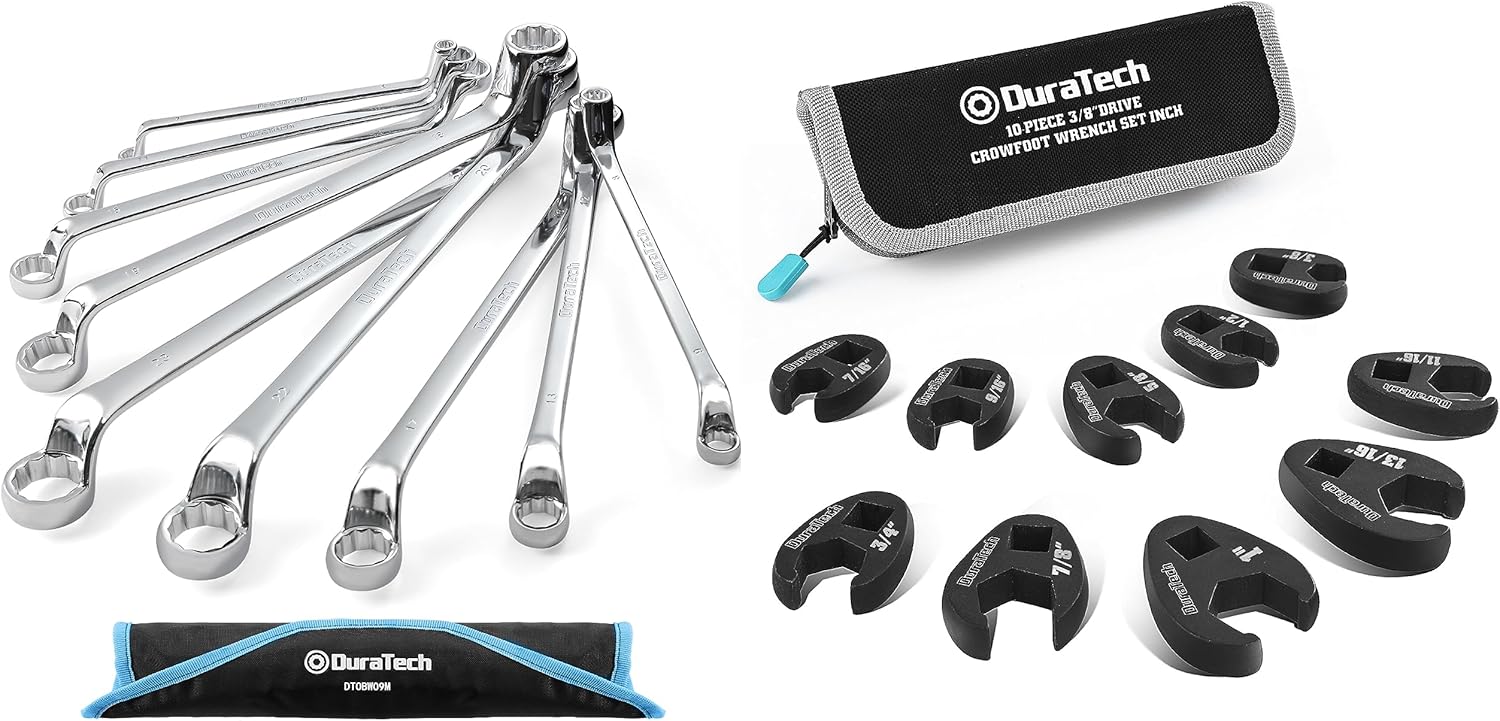 DURATECH 9-Piece Metric Offset Box Wrench Set&10-Piece SAE 3/8" Drive ...