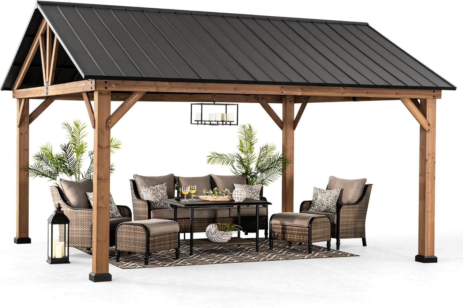 Premium Cedar Frame Gazebo with Matte Black Steel Hardtop Roof - Ideal ...