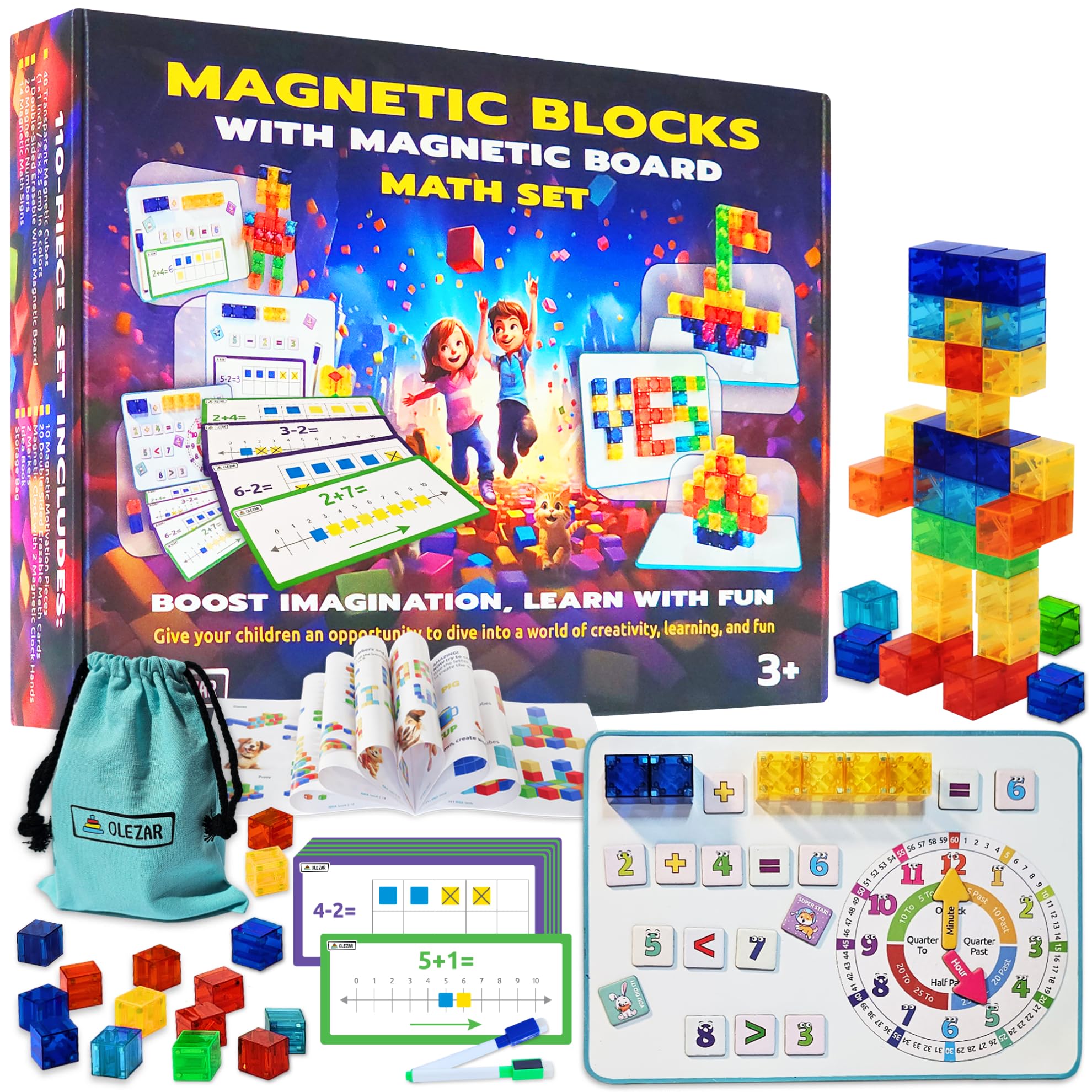 Amazon.com: 40pcs Transparent Magnetic Blocks, 1inch Cubes, 5-in-1 STEM ...